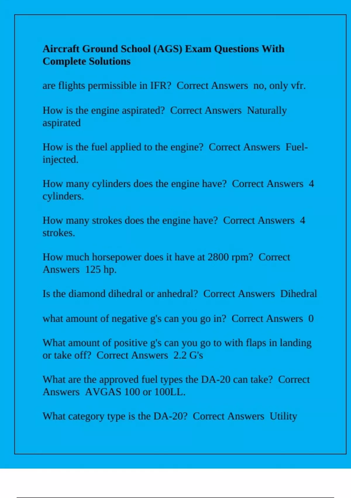 Aircraft Ground School (AGS) Exam Questions With Complete Solutions ...