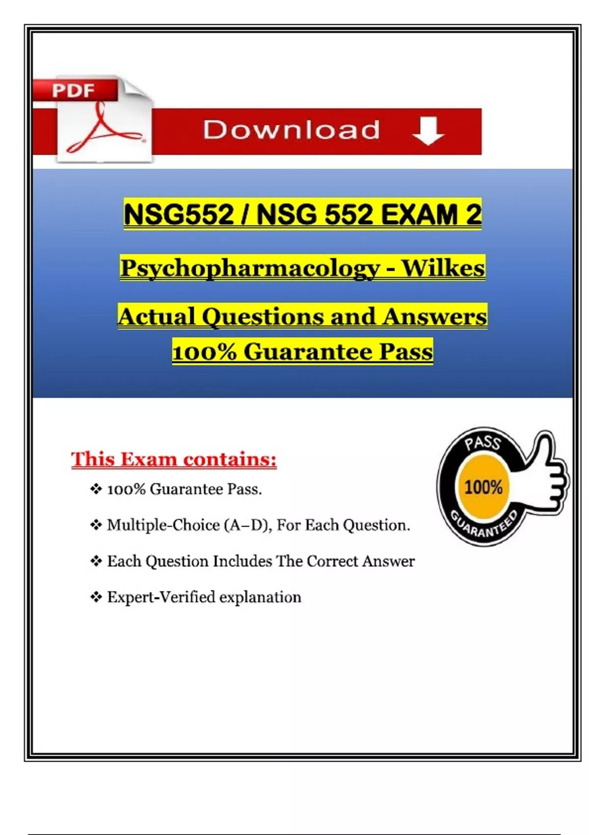 Pass Your 2025 Wilkes Exam 2 NSG 552 Psychopharmacology with (2 Version Exams), Verified Revised ...