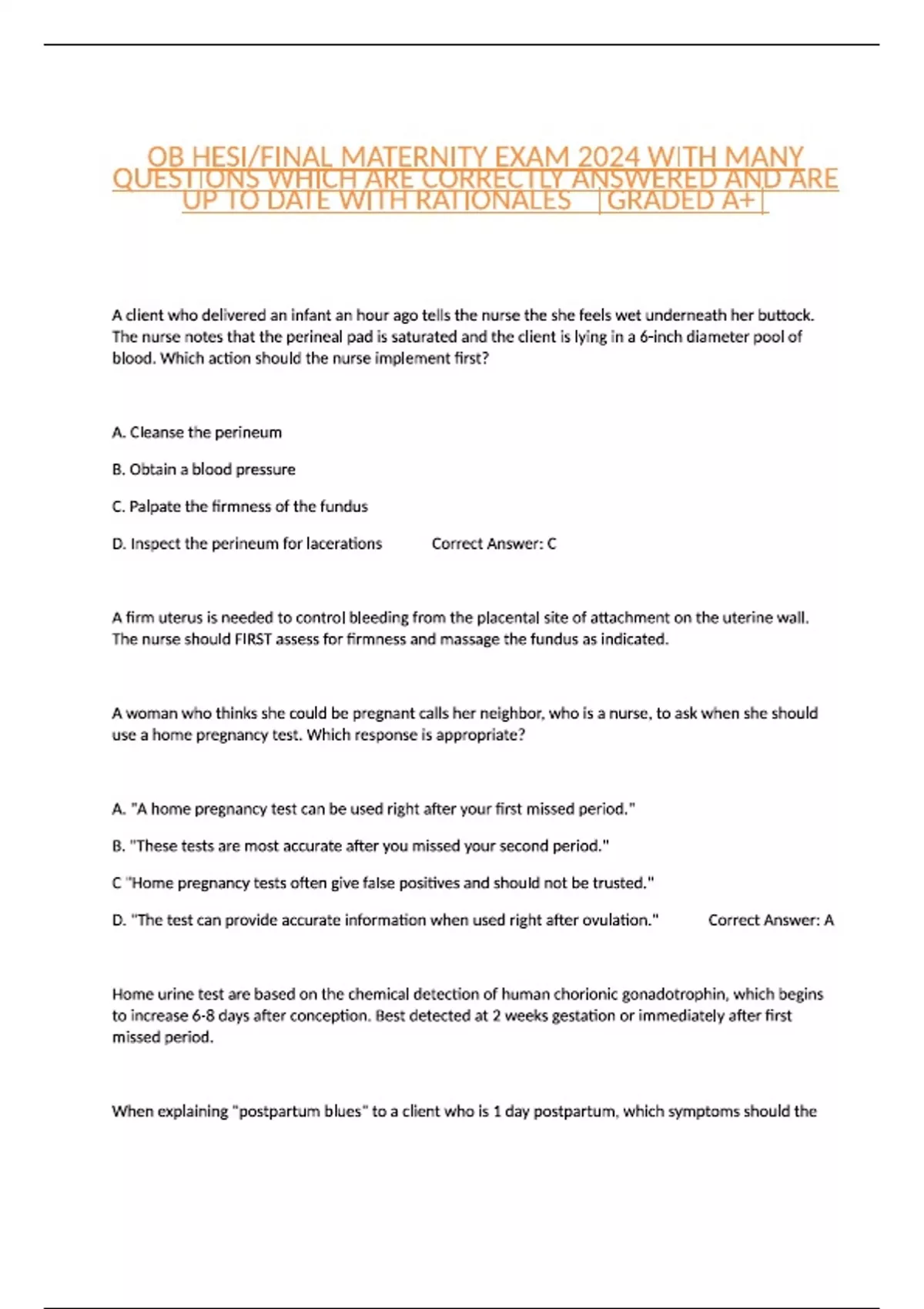 OB HESI FINAL MATERNITY (REAL EXAM) ALL QUESTIONS AND VERIFIED ANSWERS 100% CORRECT (2025/2026 ...