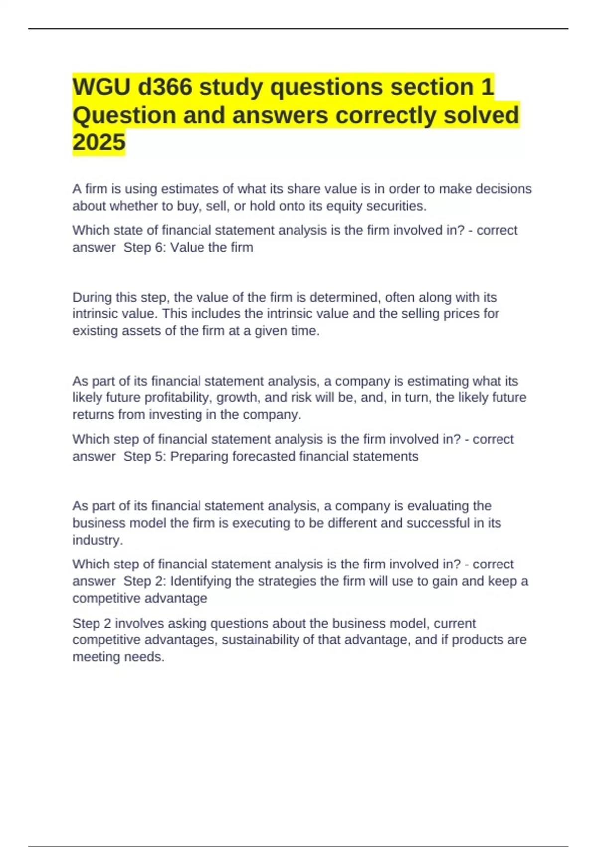 WGU d366 study questions section 1 Question and answers correctly ...