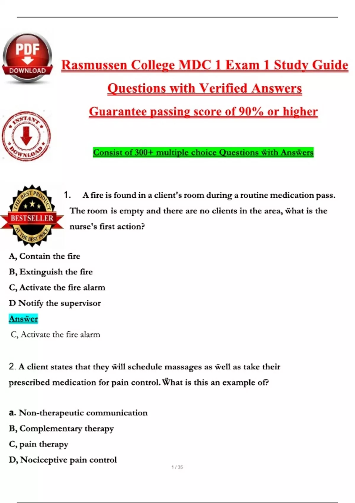 Rasmussen College MDC 1 Exam 1 Study Guide (2025 / 2026) Questions with ...