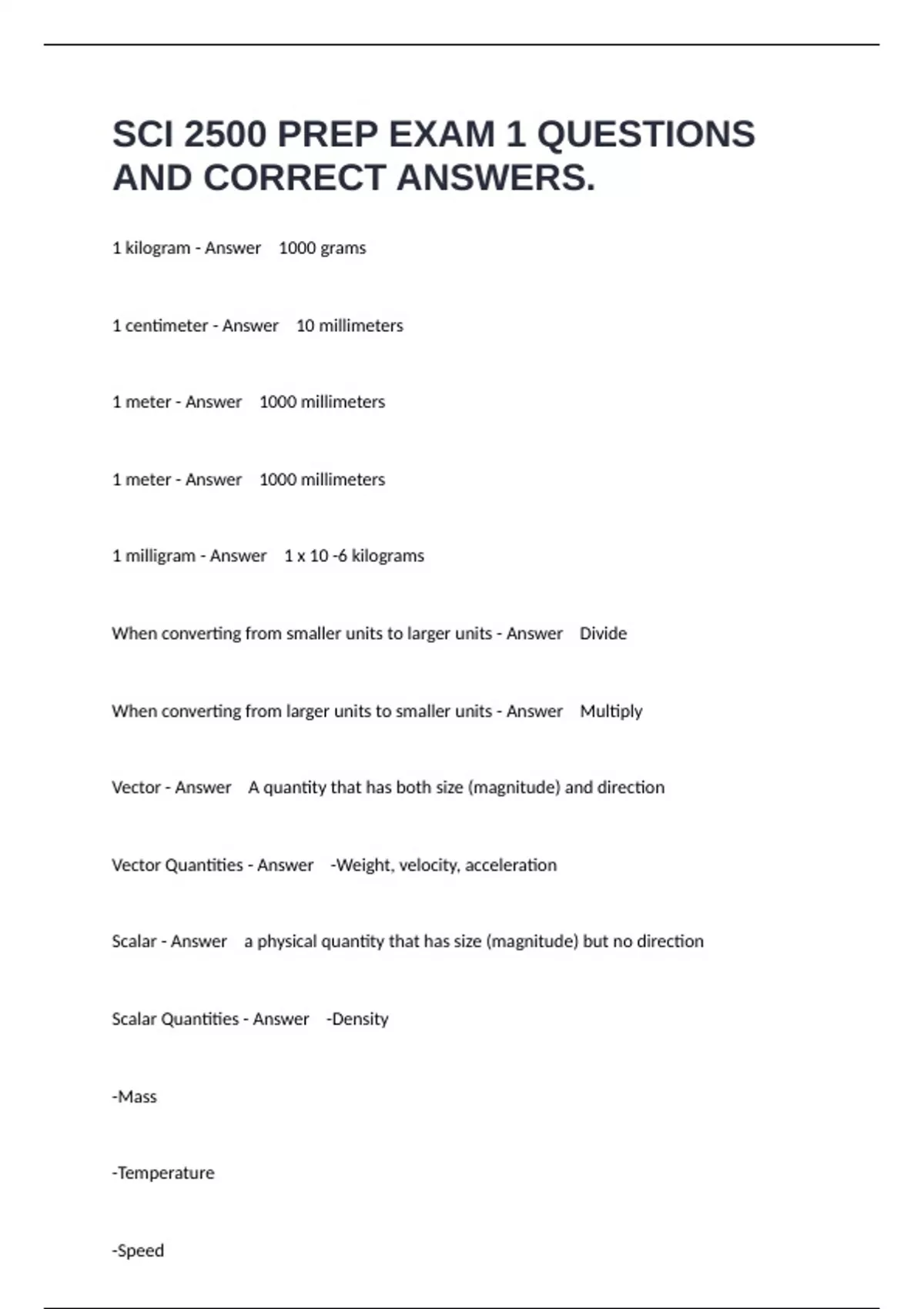 SCI 2500 PREP EXAM 1 QUESTIONS AND CORRECT ANSWERS. - BIO 51 - Stuvia US