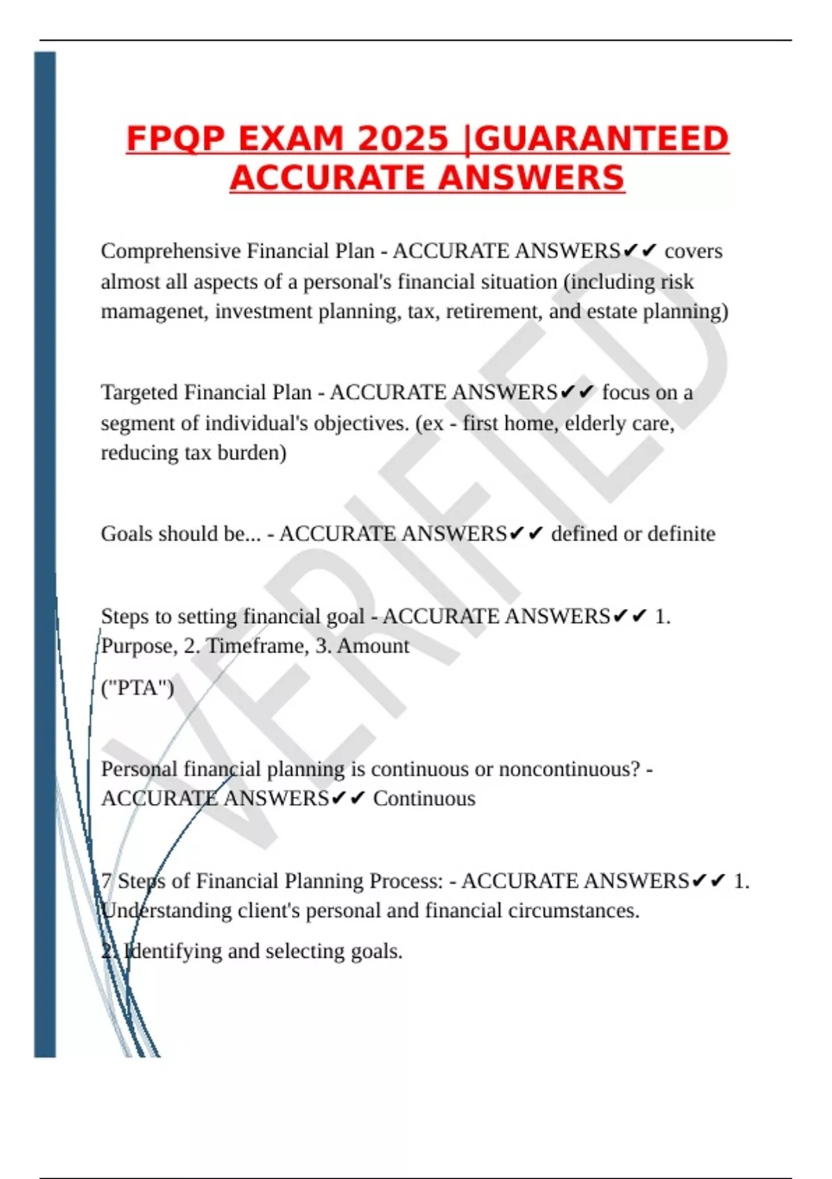 FPQP EXAM 2025 |GUARANTEED ACCURATE ANSWERS - FPQP - Stuvia US