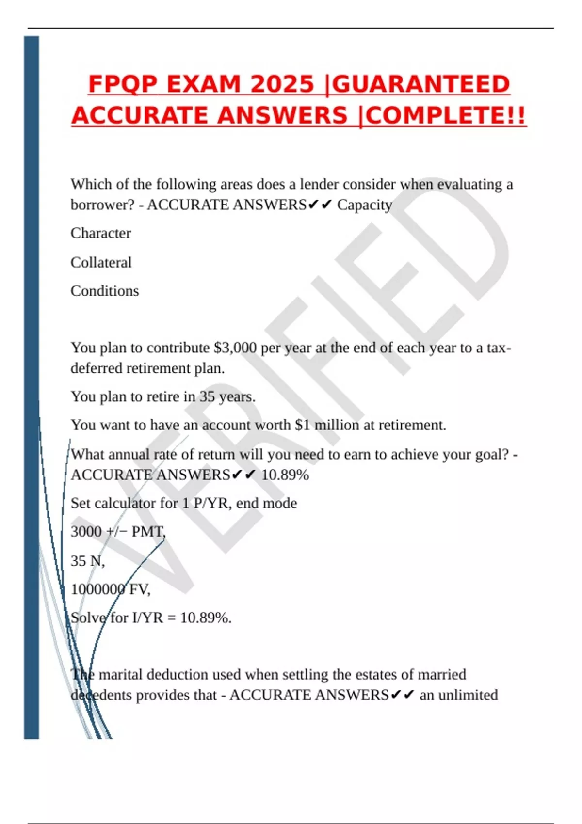 FPQP EXAM 2025 |GUARANTEED ACCURATE ANSWERS |COMPLETE!! - FPQP - Stuvia US