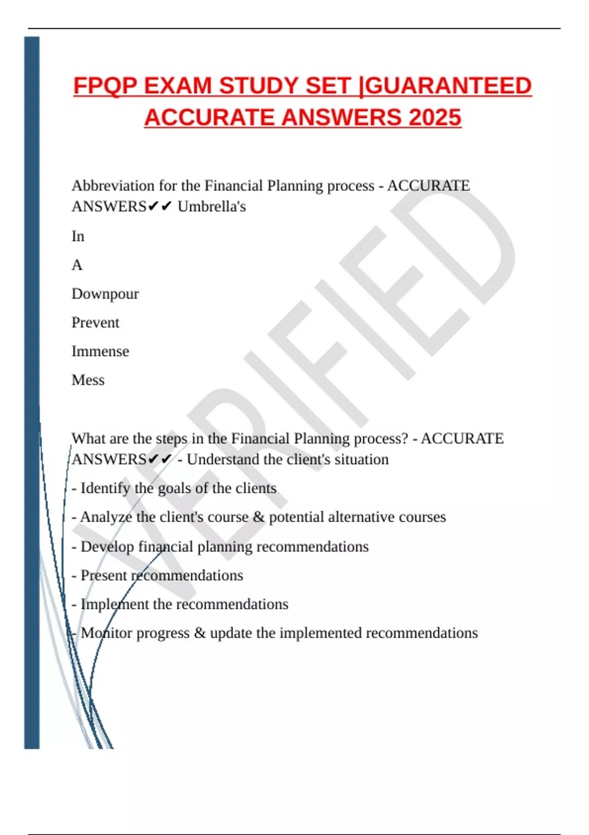 FPQP EXAM STUDY SET |GUARANTEED ACCURATE ANSWERS 2025 - FPQP - Stuvia US