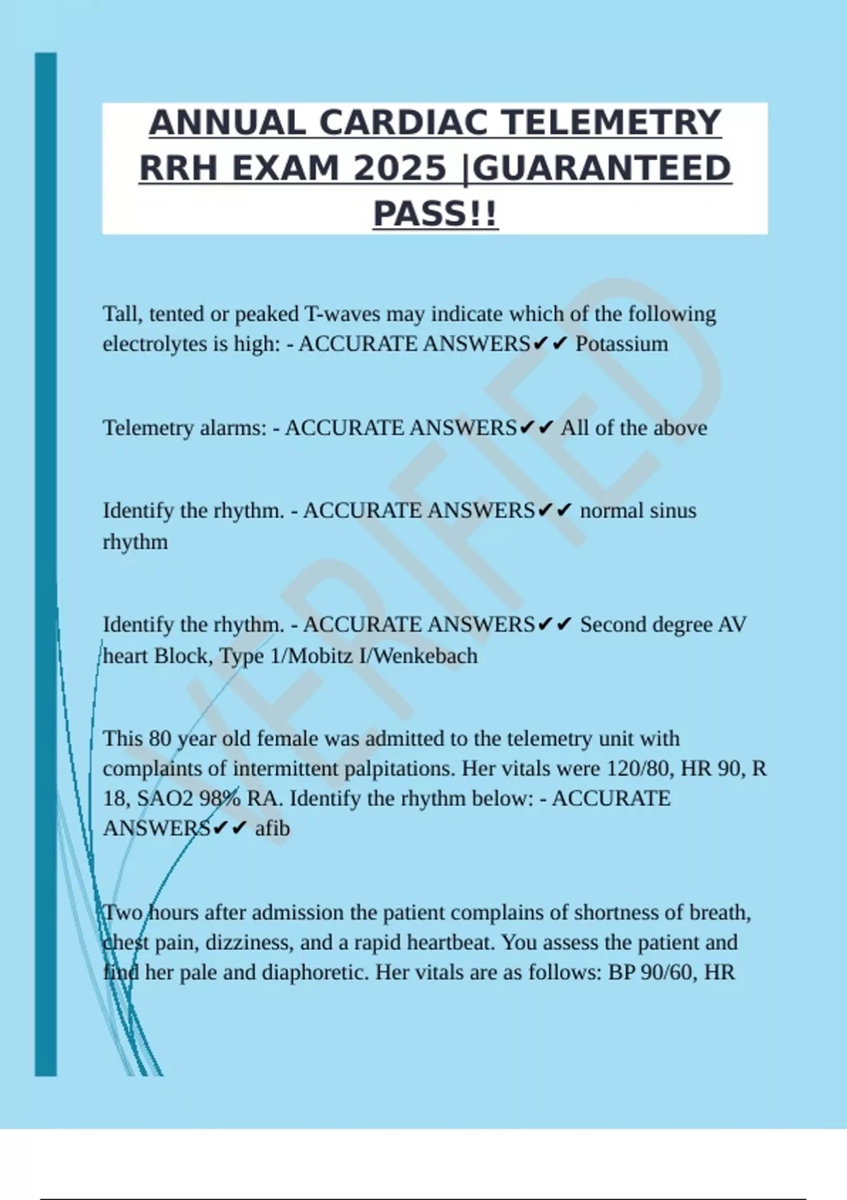 ANNUAL CARDIAC TELEMETRY RRH EXAM 2025 |GUARANTEED PASS!! - Annual ...
