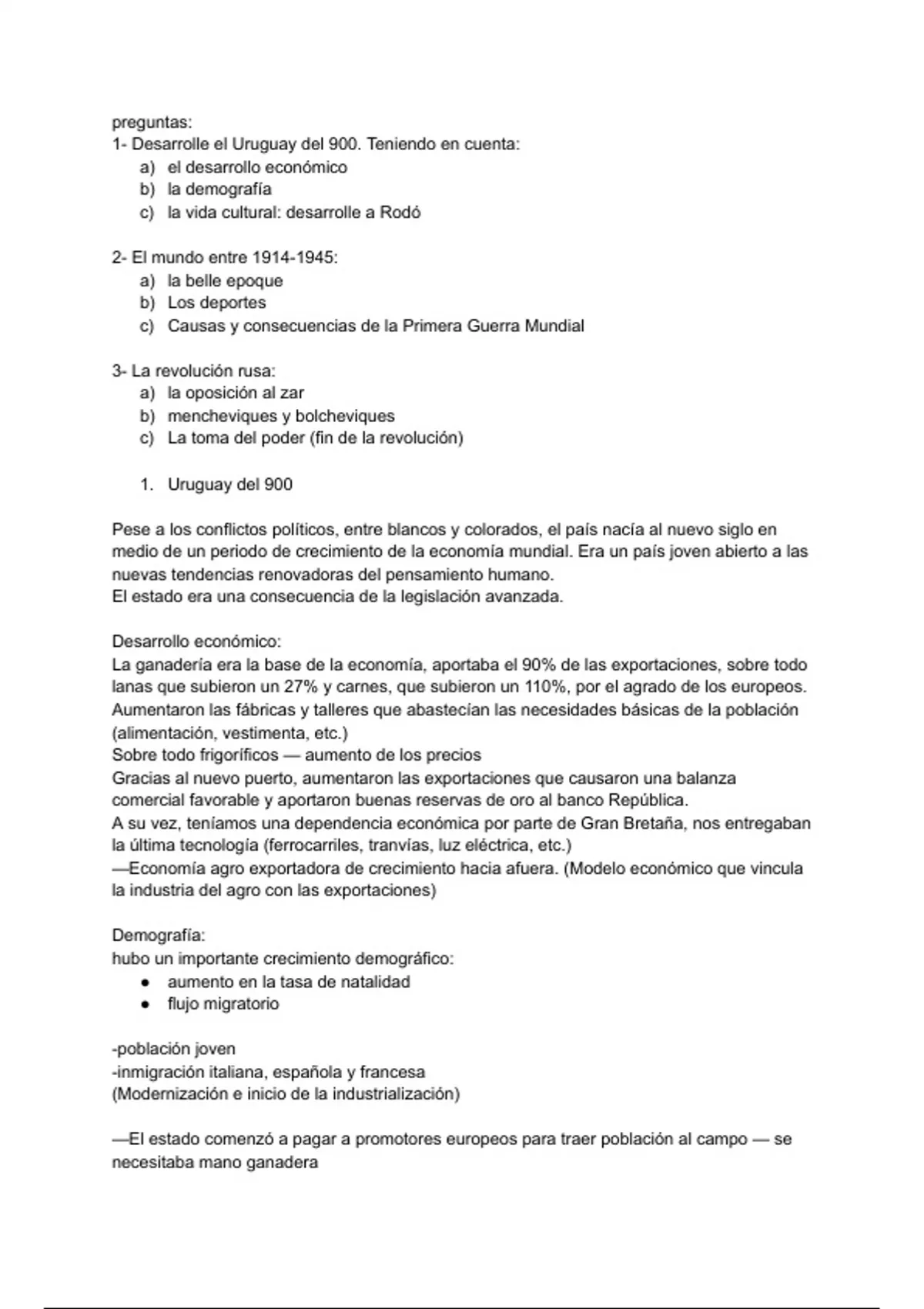 Questions and Answers of a test, Russian Revolution, World War One ...