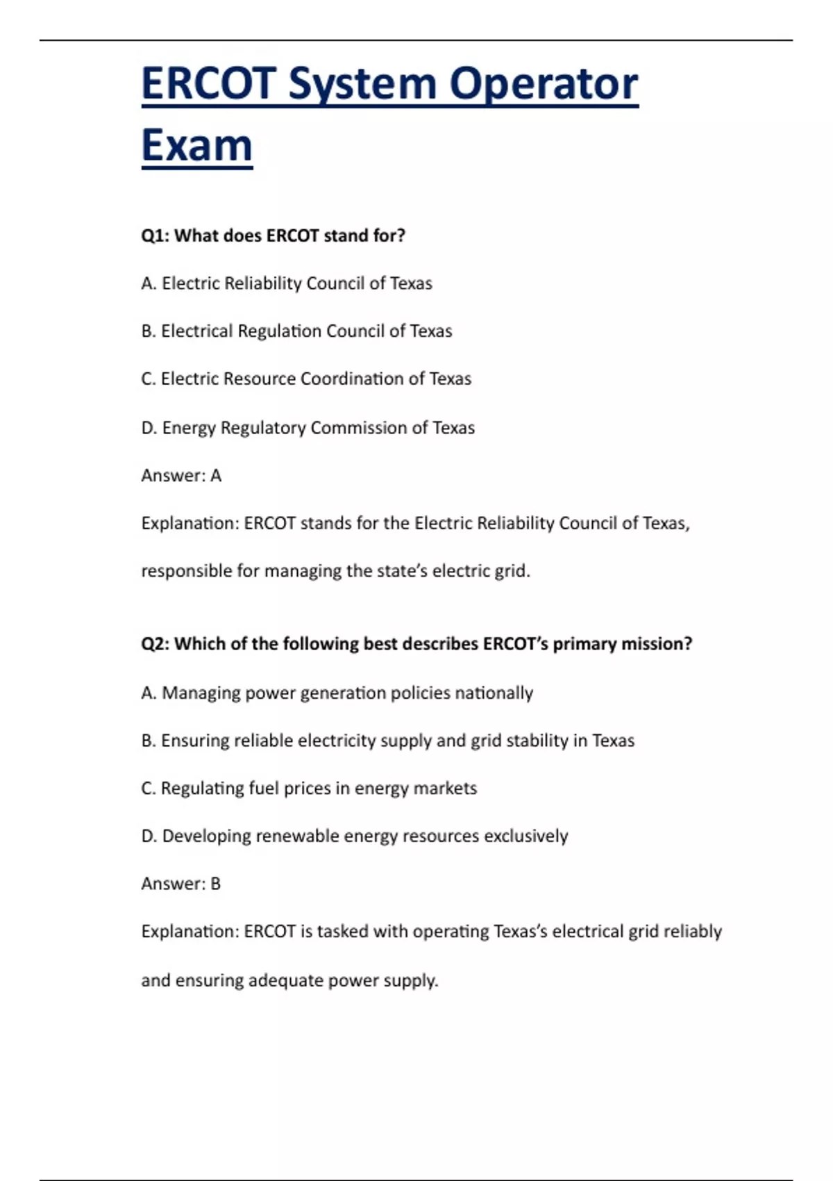 ERCOT System Operator Exam - Computers - Stuvia US