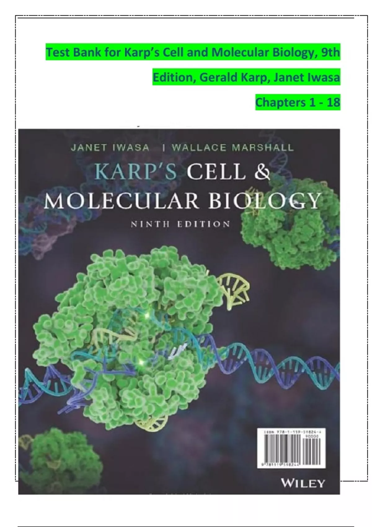 Test Bank for Karp’s Cell and Molecular Biology, 9th Edition, Gerald ...