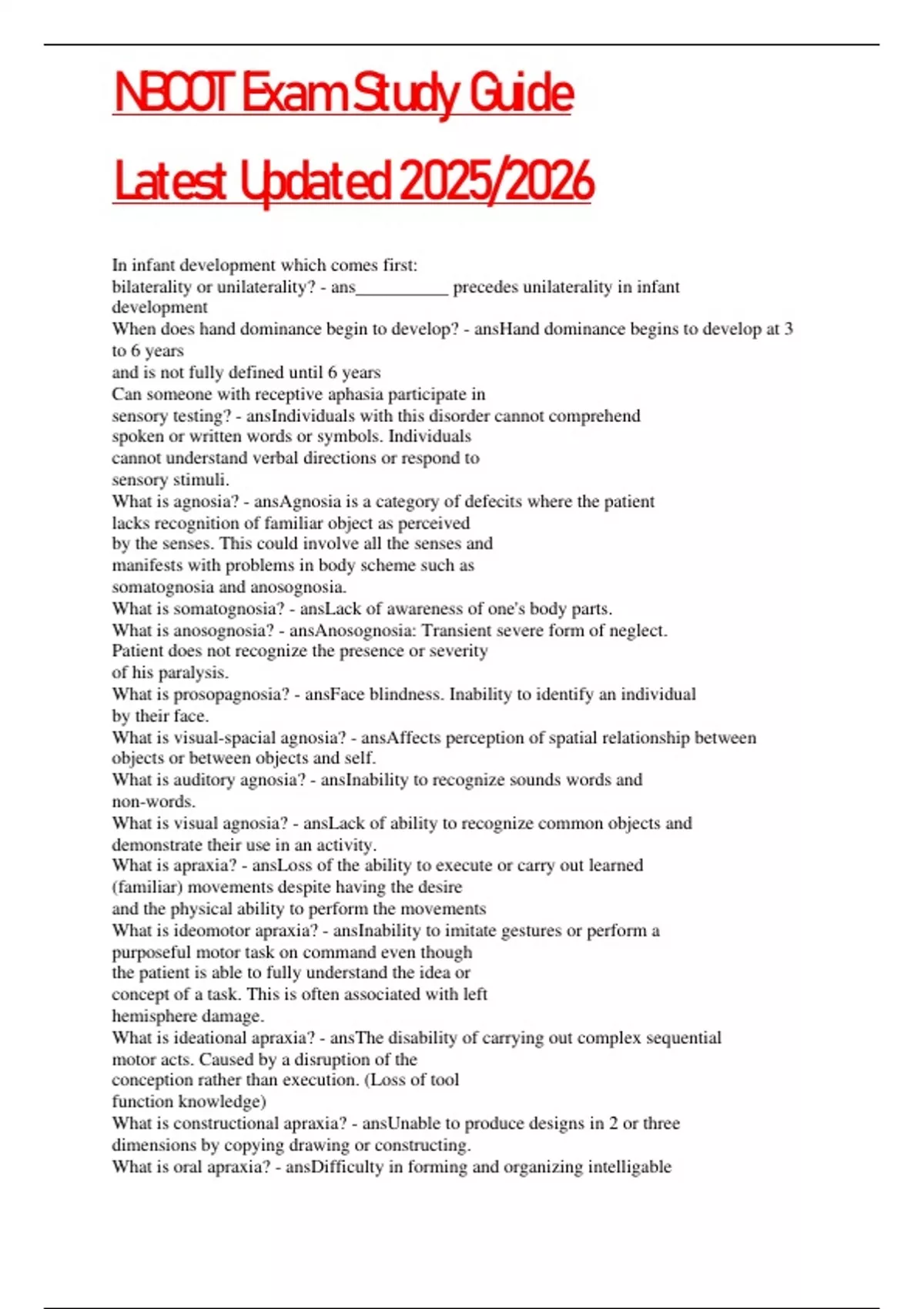 Extensive 2025/2026 NBCOT exam study guide featuring certified ...