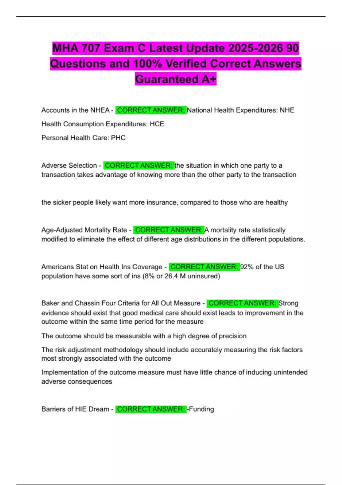 MHA 707 Exam C Latest Update Questions and 100% Verified Correct ...