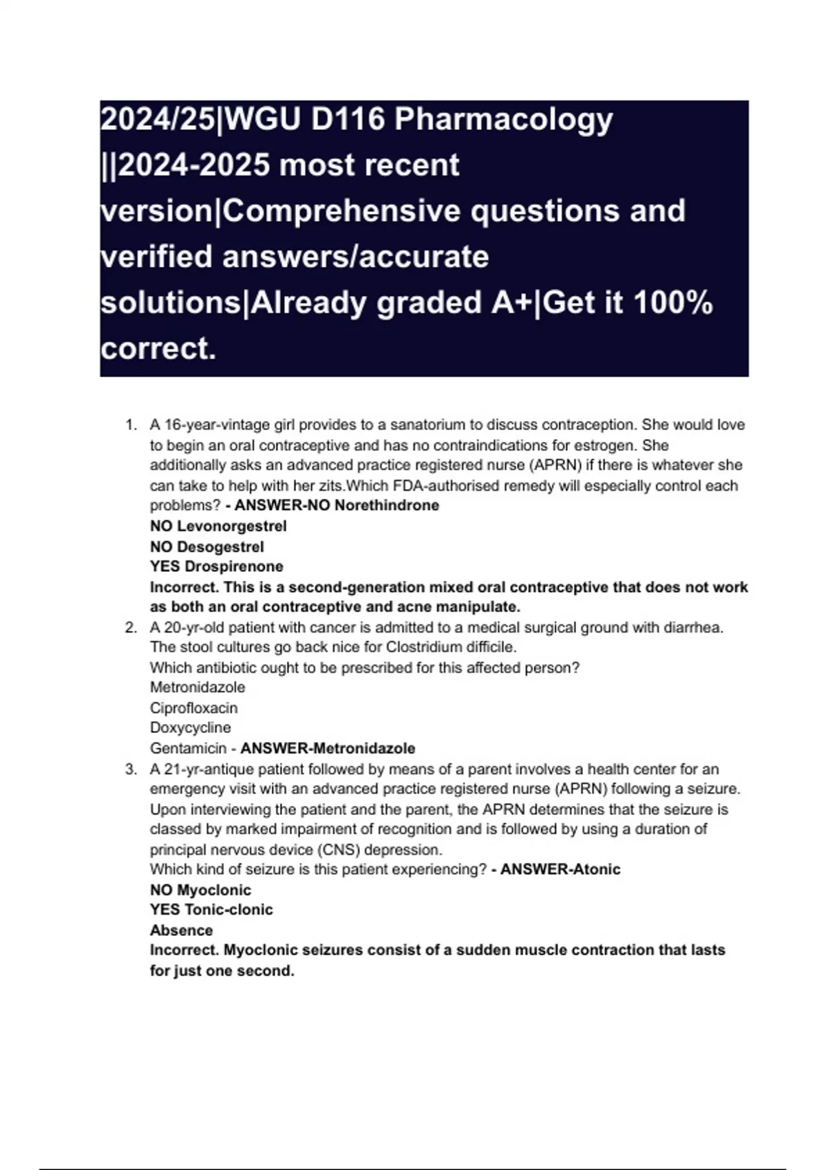 2024/25|WGU D116 Pharmacology || most recent version|Comprehensive ...