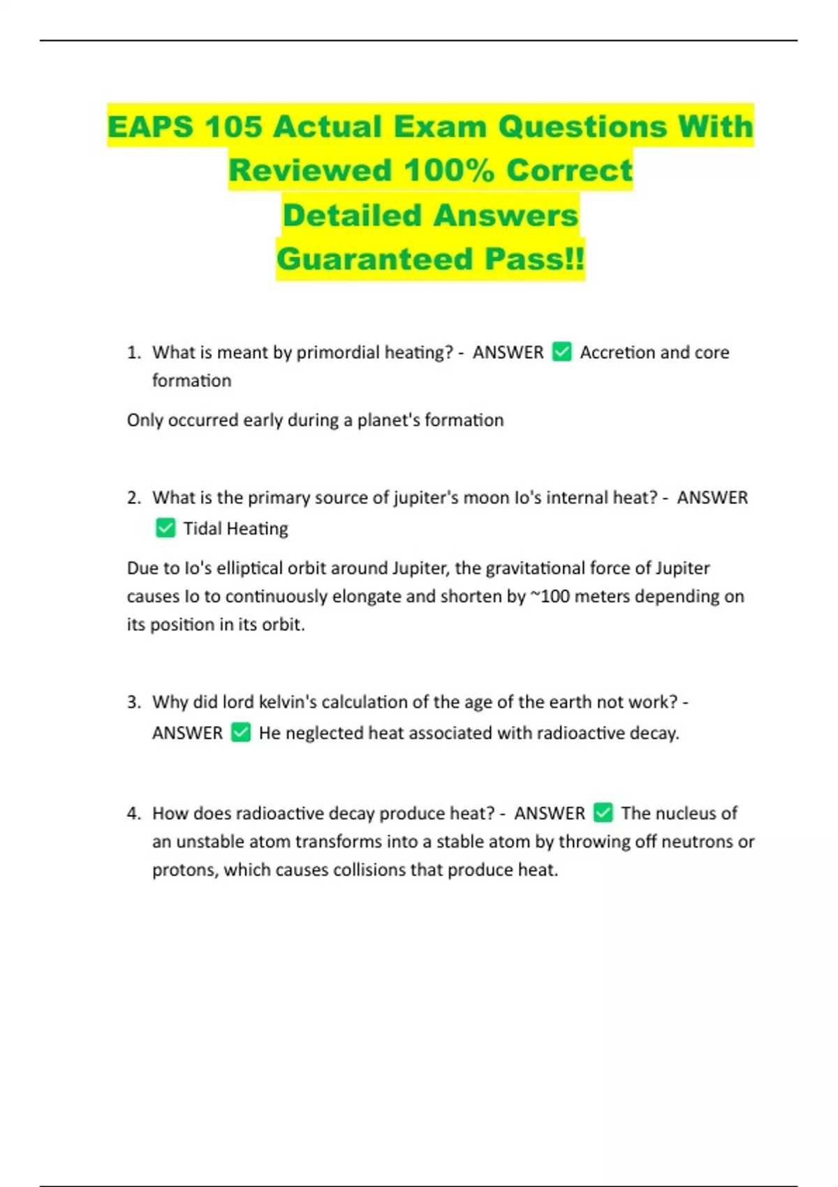 EAPS 105 Actual Exam Questions With Reviewed 100% Correct Detailed ...