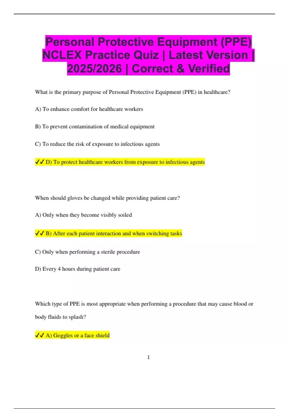 Personal Protective Equipment (PPE) NCLEX Practice Quiz | Latest ...