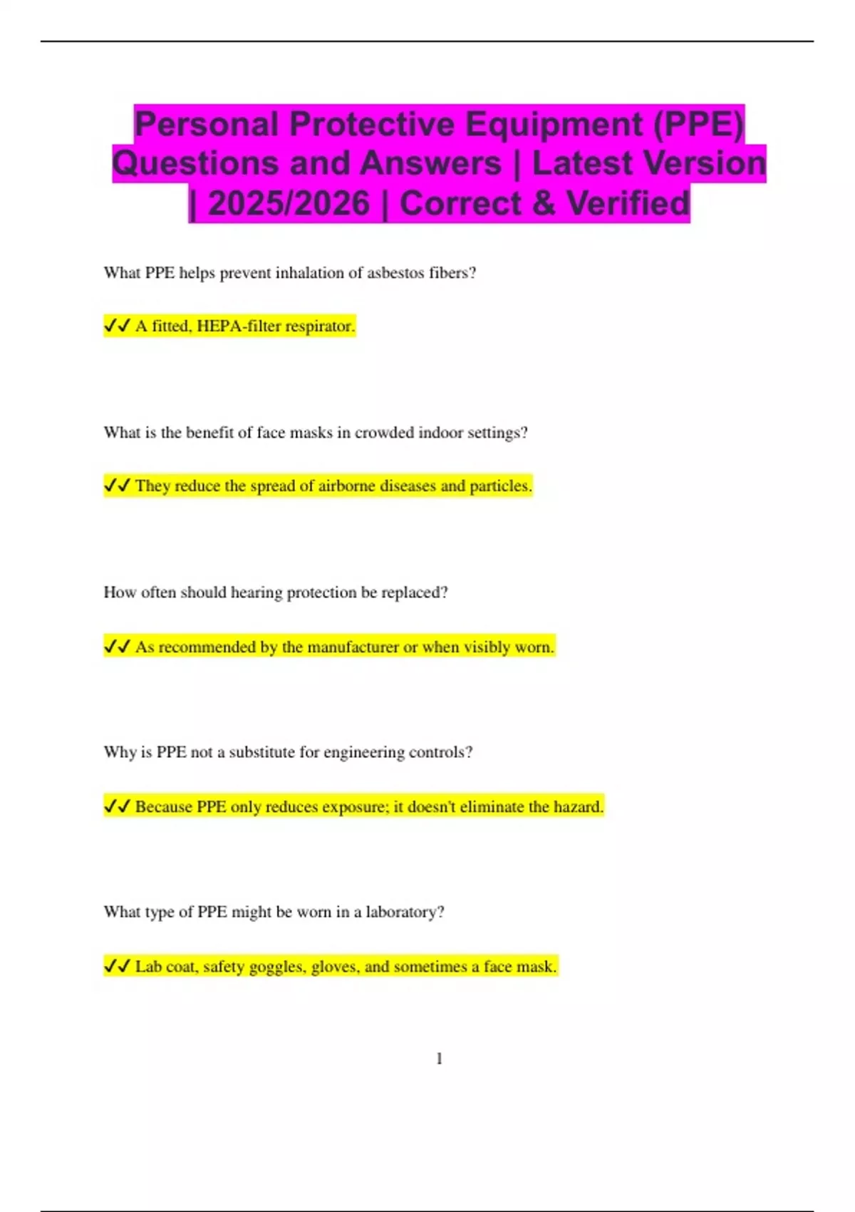 Personal Protective Equipment (PPE) Questions and Answers | Latest ...