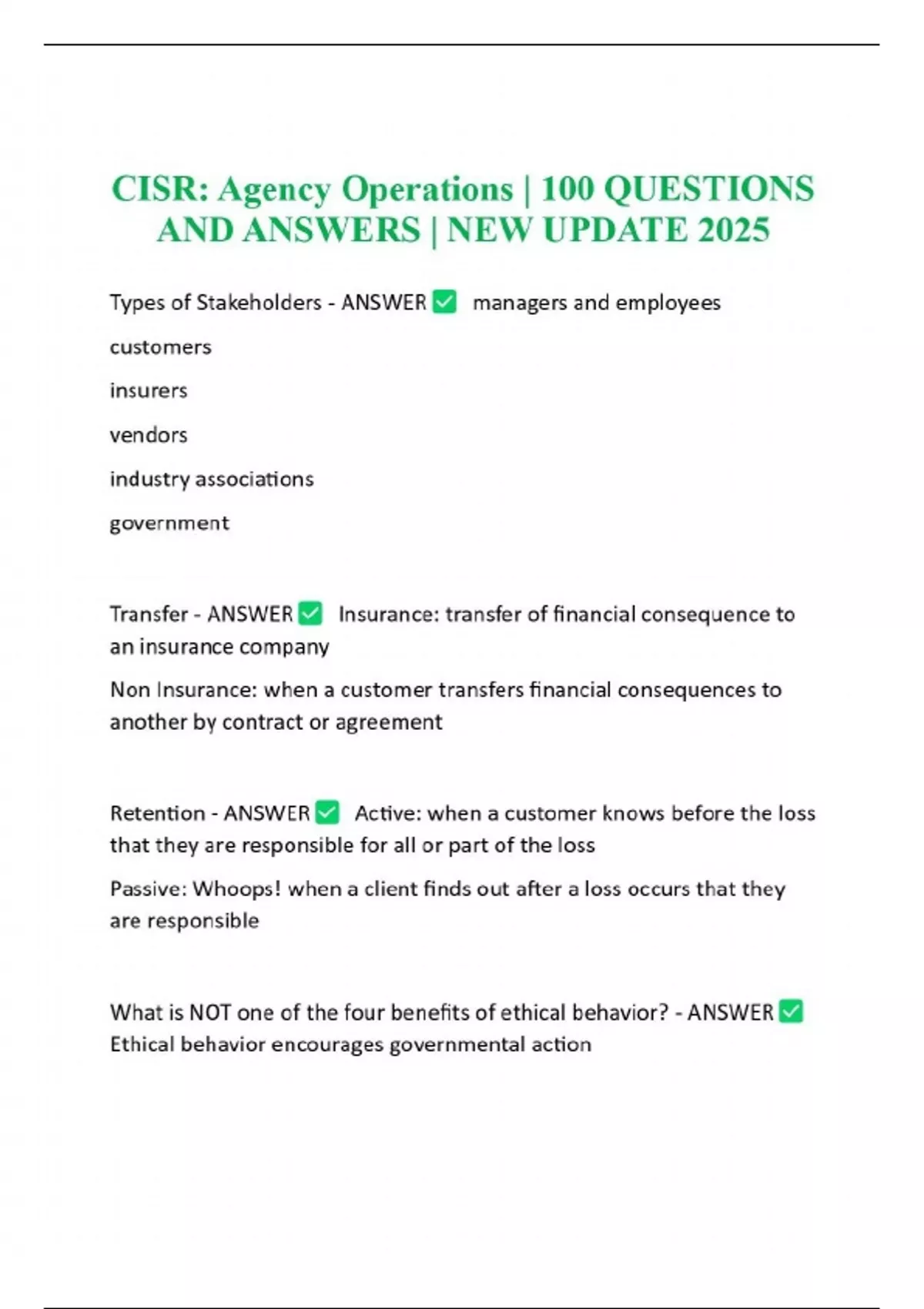 CISR: Agency Operations | 100 QUESTIONS AND ANSWERS | NEW UPDATE 2025 ...