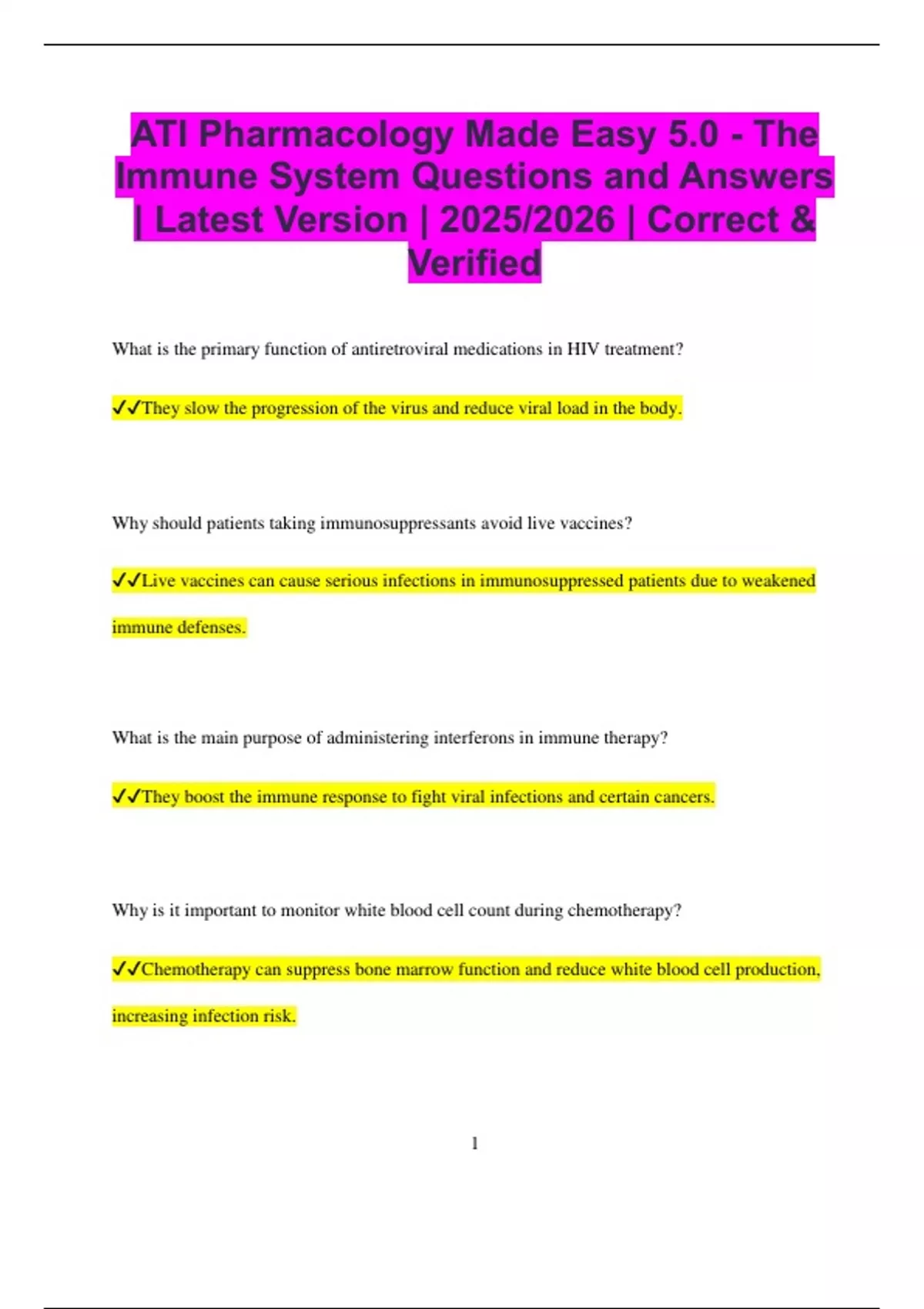 ATI Pharmacology Made Easy 5.0 - The Immune System Questions and ...