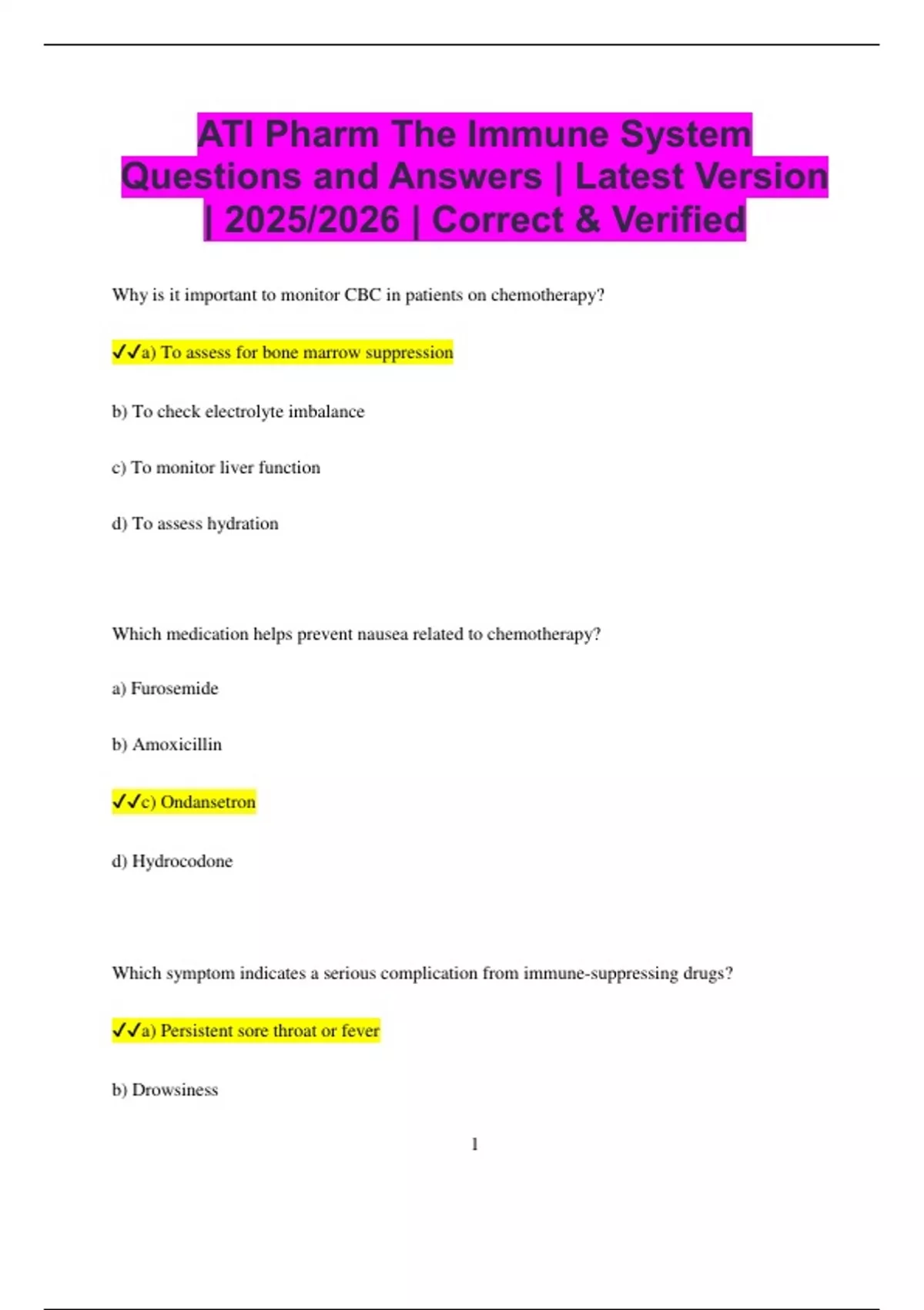 ATI Pharm The Immune System Questions and Answers | Latest Version ...