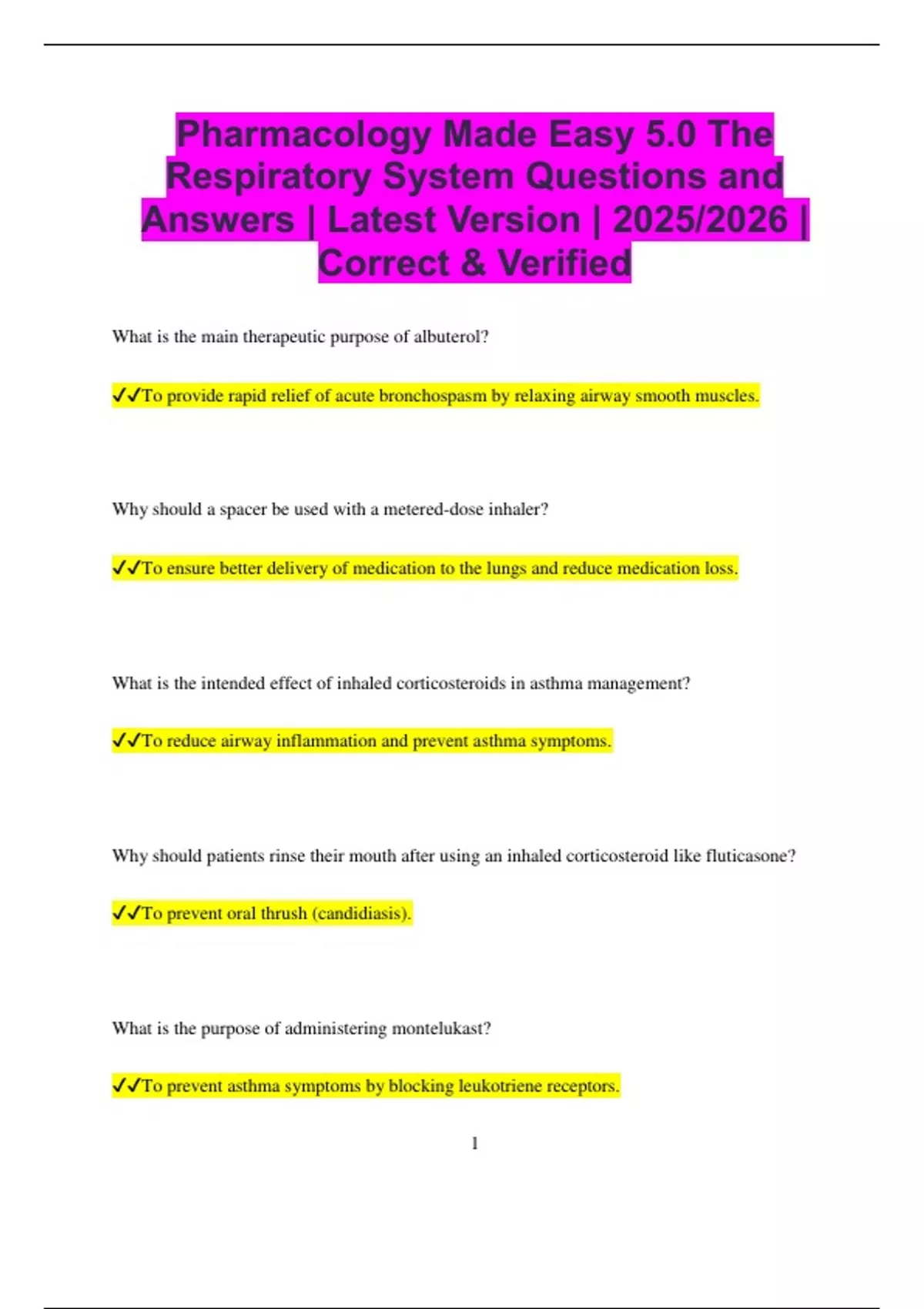 Pharmacology Made Easy 5.0 The Respiratory System Questions and Answers ...