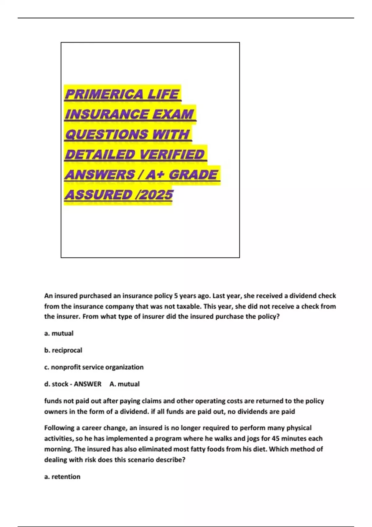 PRIMERICA LIFE INSURANCE EXAM QUESTIONS WITH DETAILED VERIFIED ANSWERS ...
