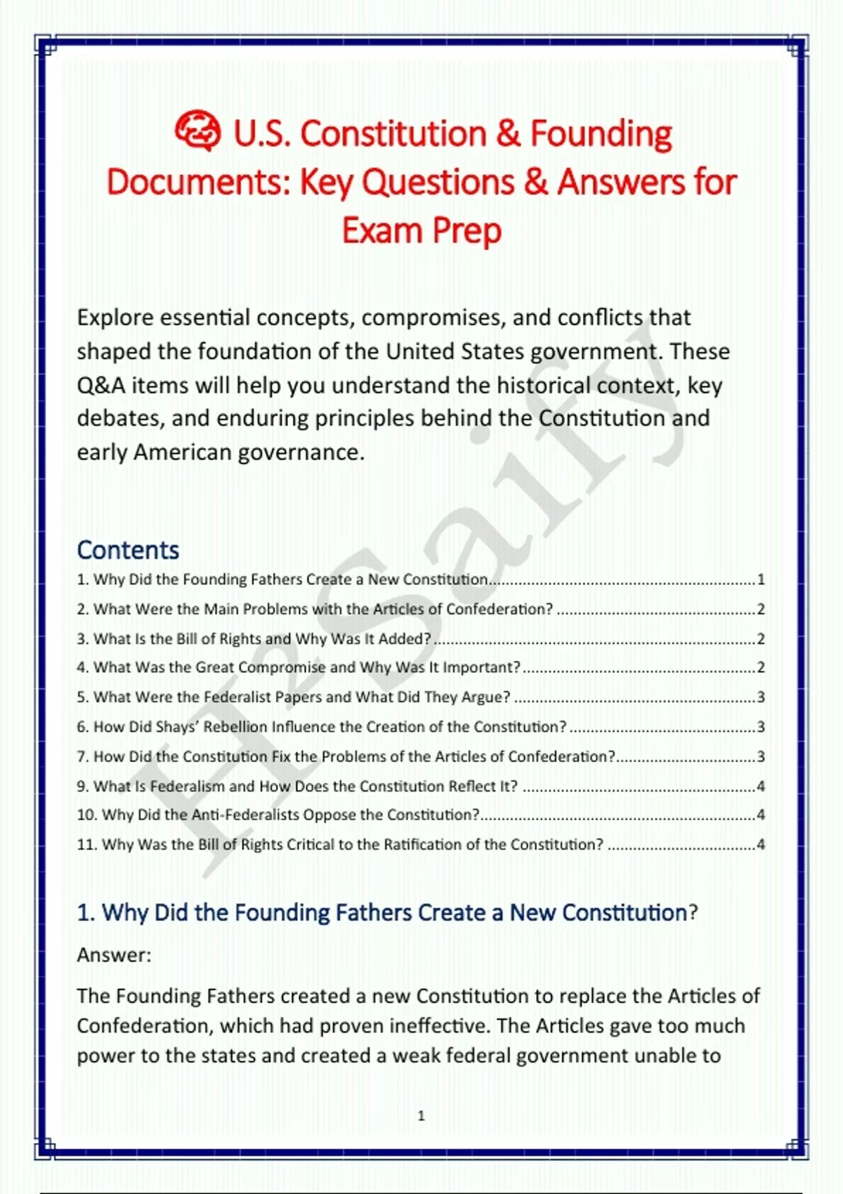 U.S. Constitution & Founding Documents: Key Questions & Answers for ...