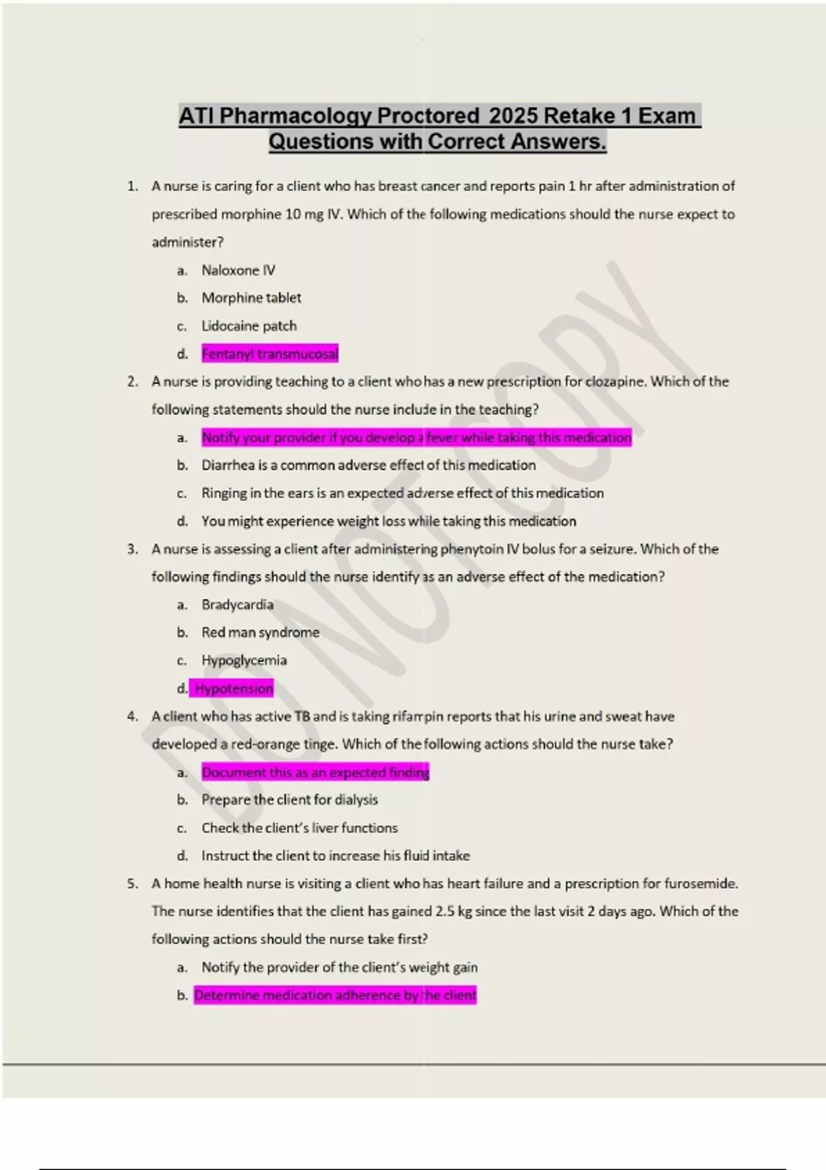 ATI Pharmacology Proctored 2025 Retake 1 Exam Questions with Correct ...