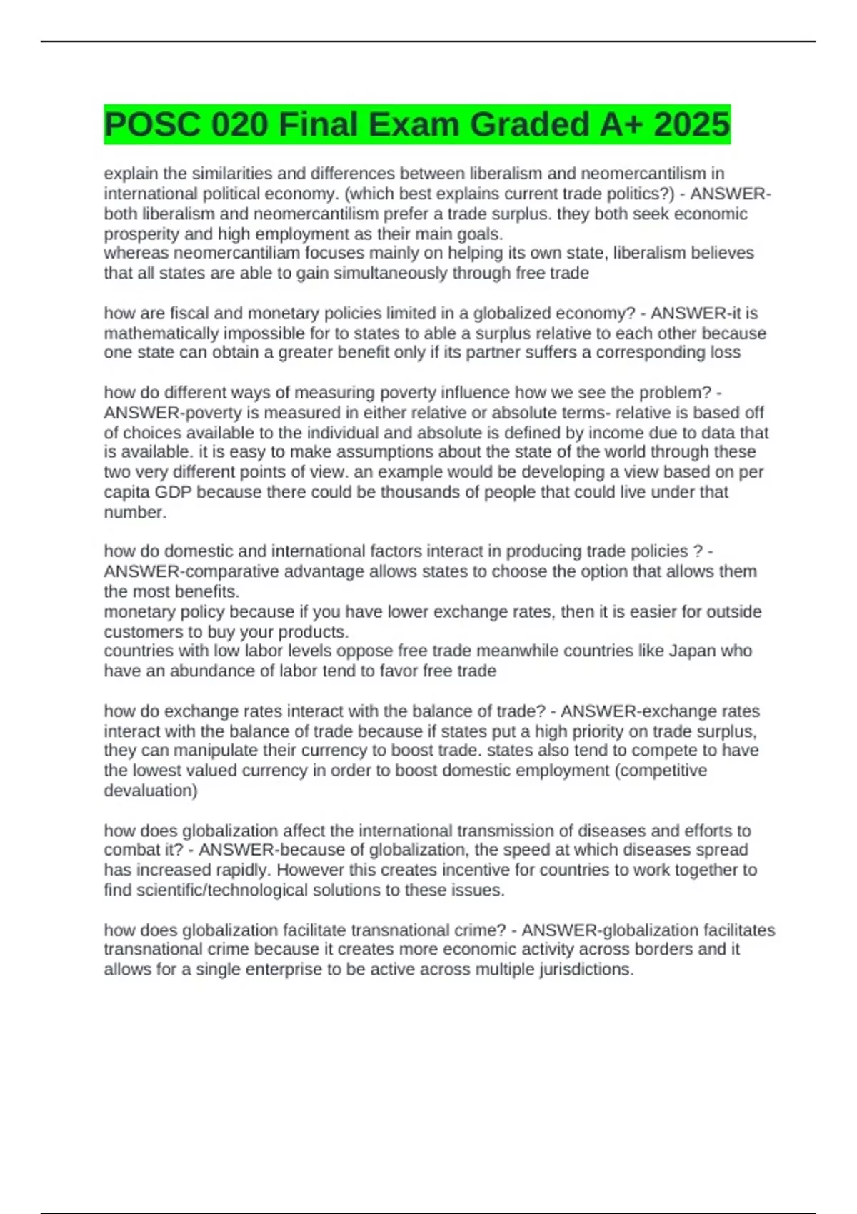 POSC 020 Final Exam Graded A+ 2025 - POSC 020 - Stuvia US