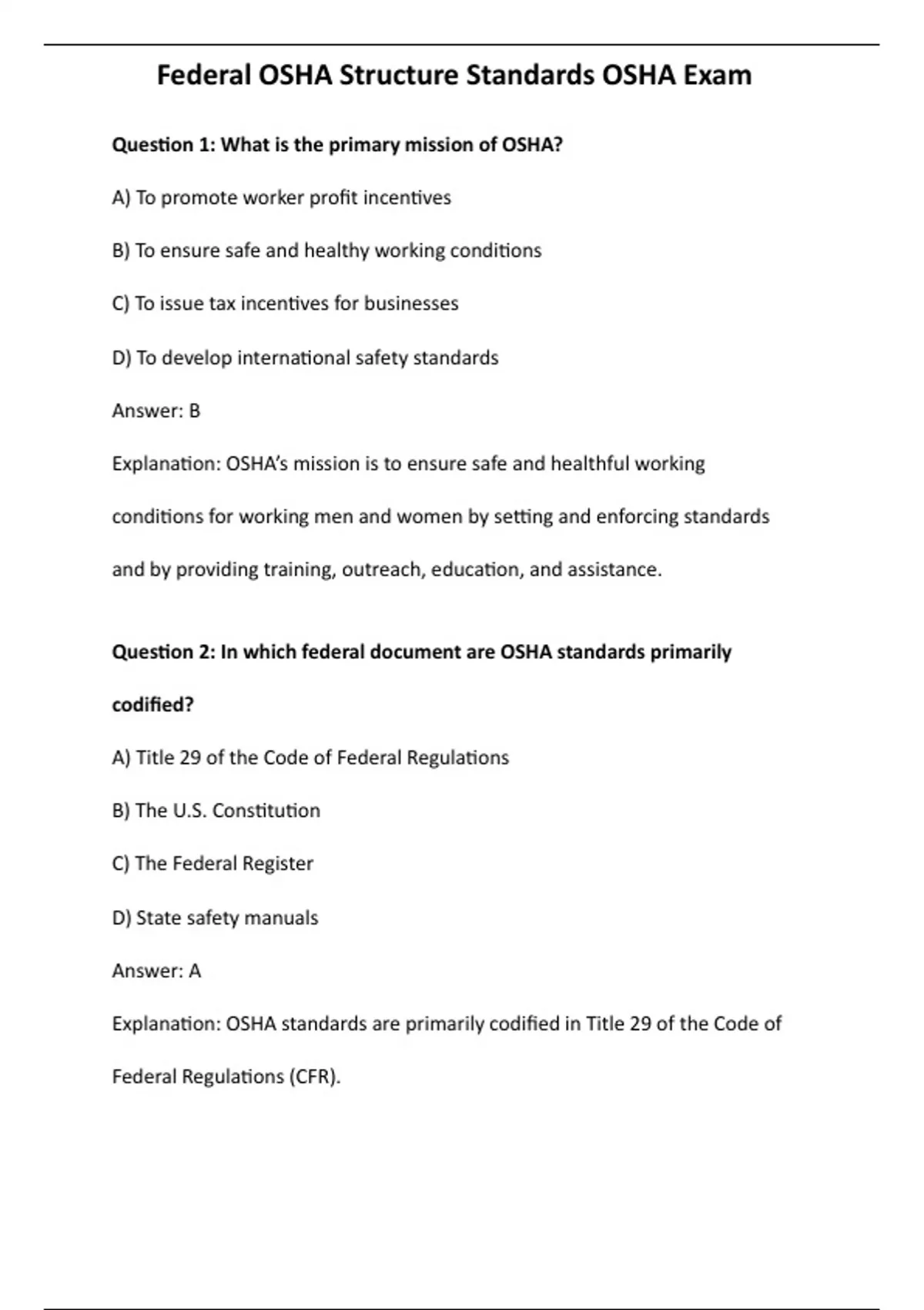 Federal OSHA Structure Standards OSHA Exam - Computers - Stuvia US