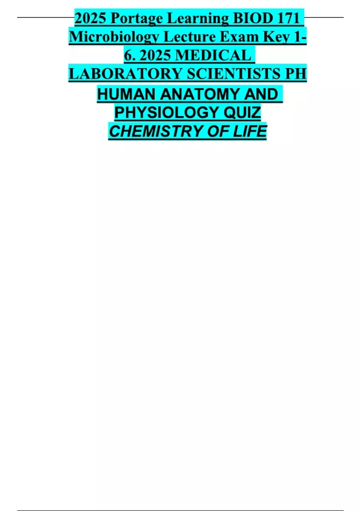 2025 Portage Learning BIOD 171 Microbiology Lecture Exam Key 1 6. 2025 ...