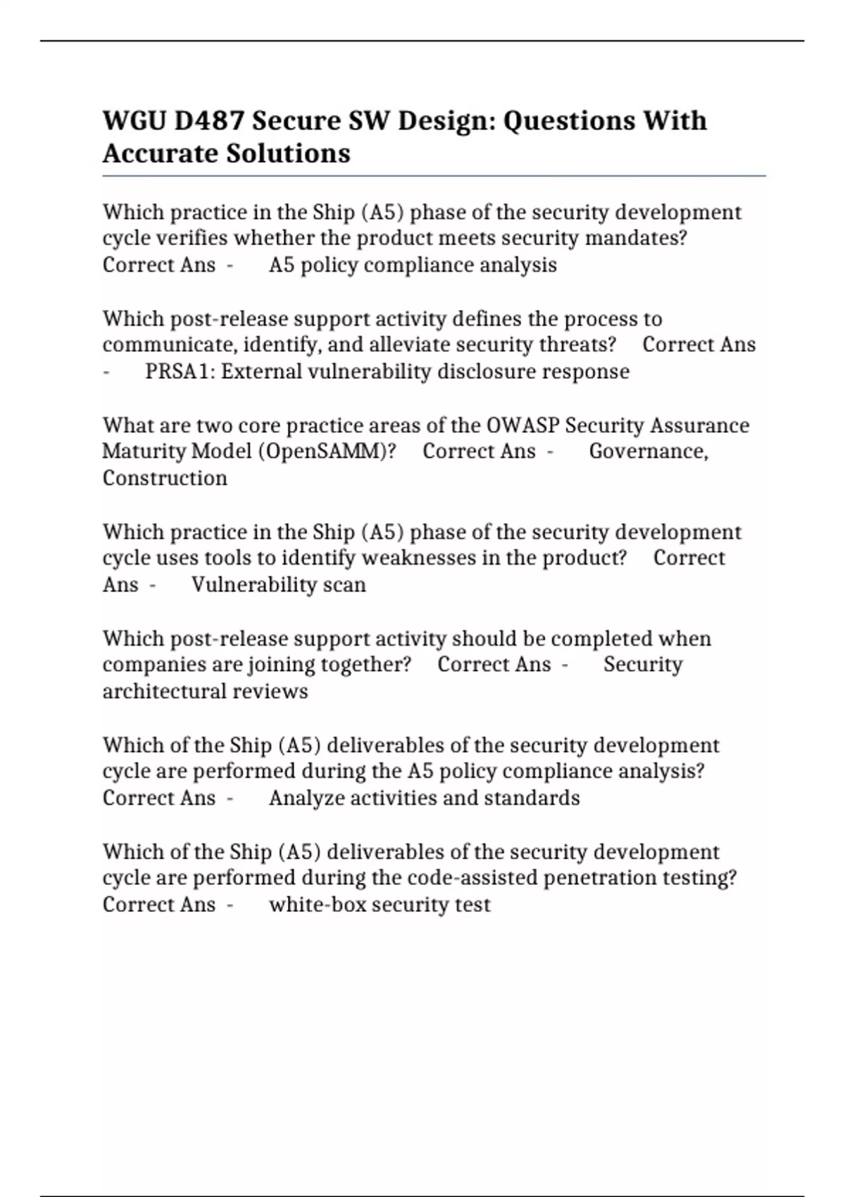 WGU D487 Secure SW Design: Questions With Accurate Solutions - WGU D487 ...