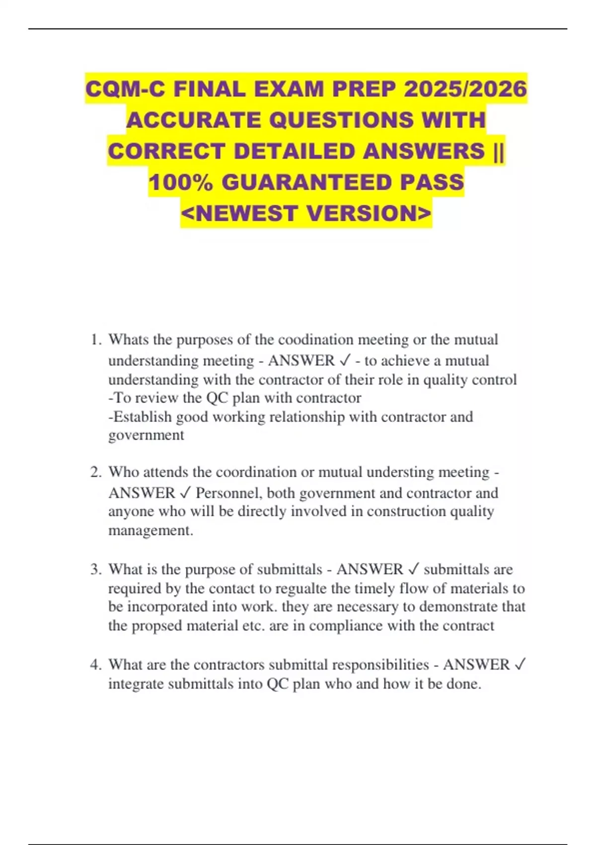 CQM-C FINAL EXAM PREP 2025/2026 ACCURATE QUESTIONS WITH CORRECT ...