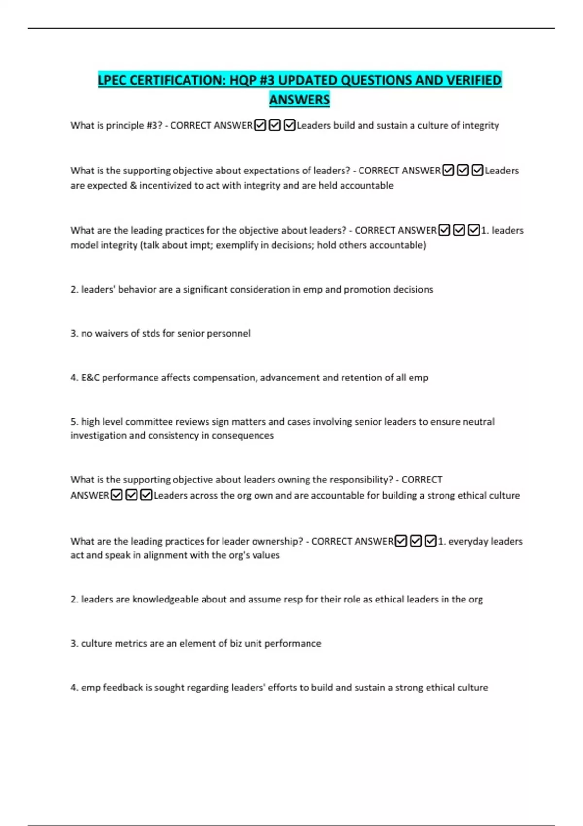 LPEC CERTIFICATION HQP -3 UPDATED QUESTIONS AND VERIFIED ANSWERS - LPEC ...