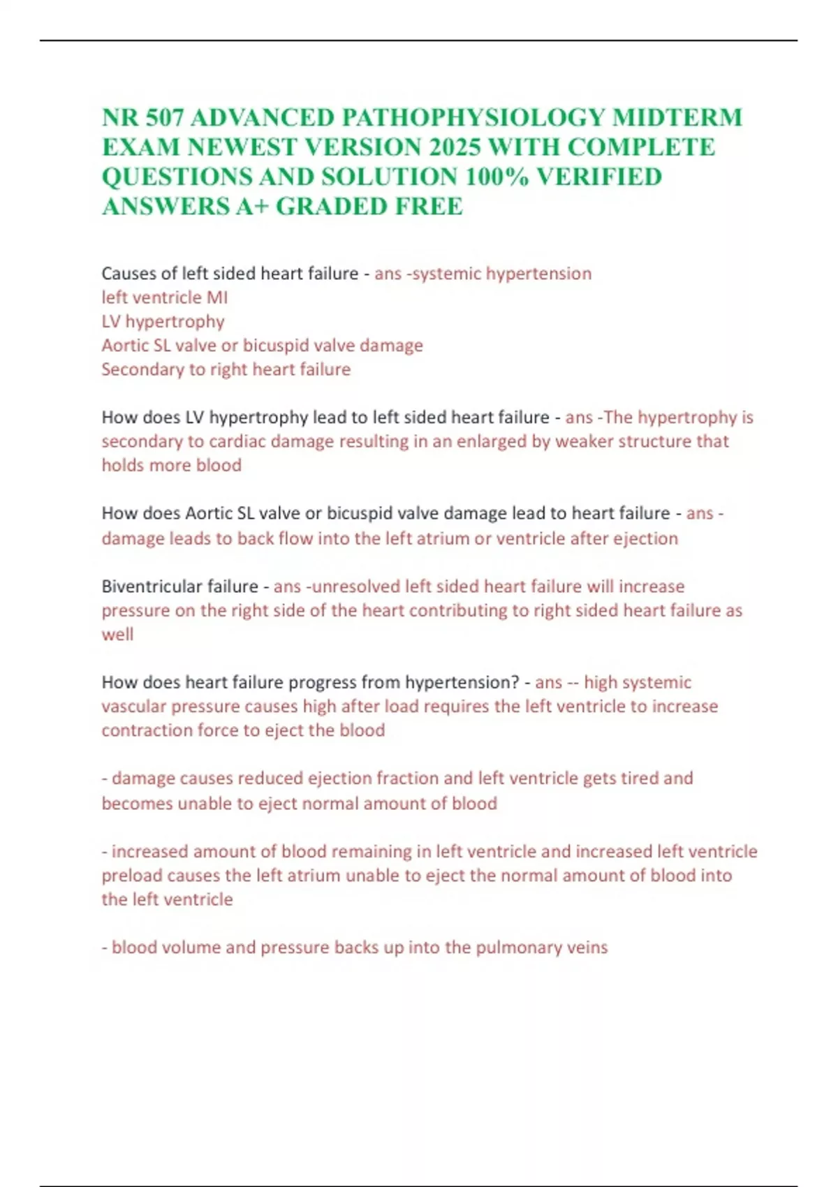 NR 507 ADVANCED PATHOPHYSIOLOGY MIDTERM EXAM NEWEST VERSION 2025 WITH ...