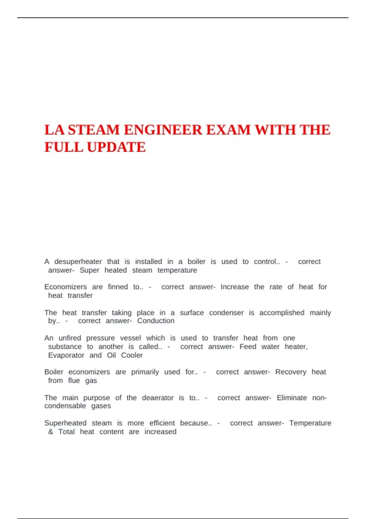 LA STEAM ENGINEER EXAM WITH THE FULL UPDATE - La steam - Stuvia US