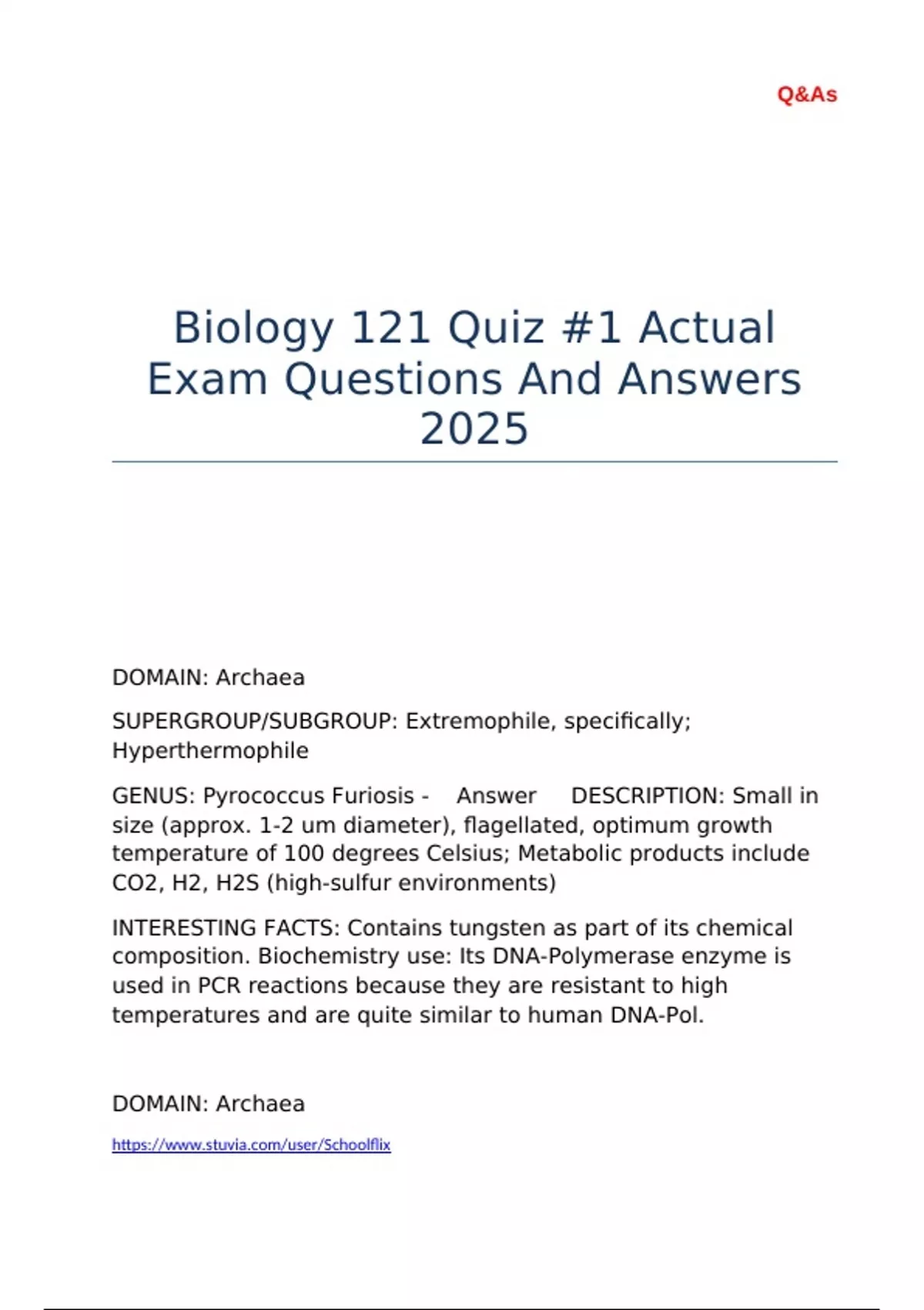 Biology 121 Quiz -1 Actual Exam Questions And Answers 2025 - Biology ...