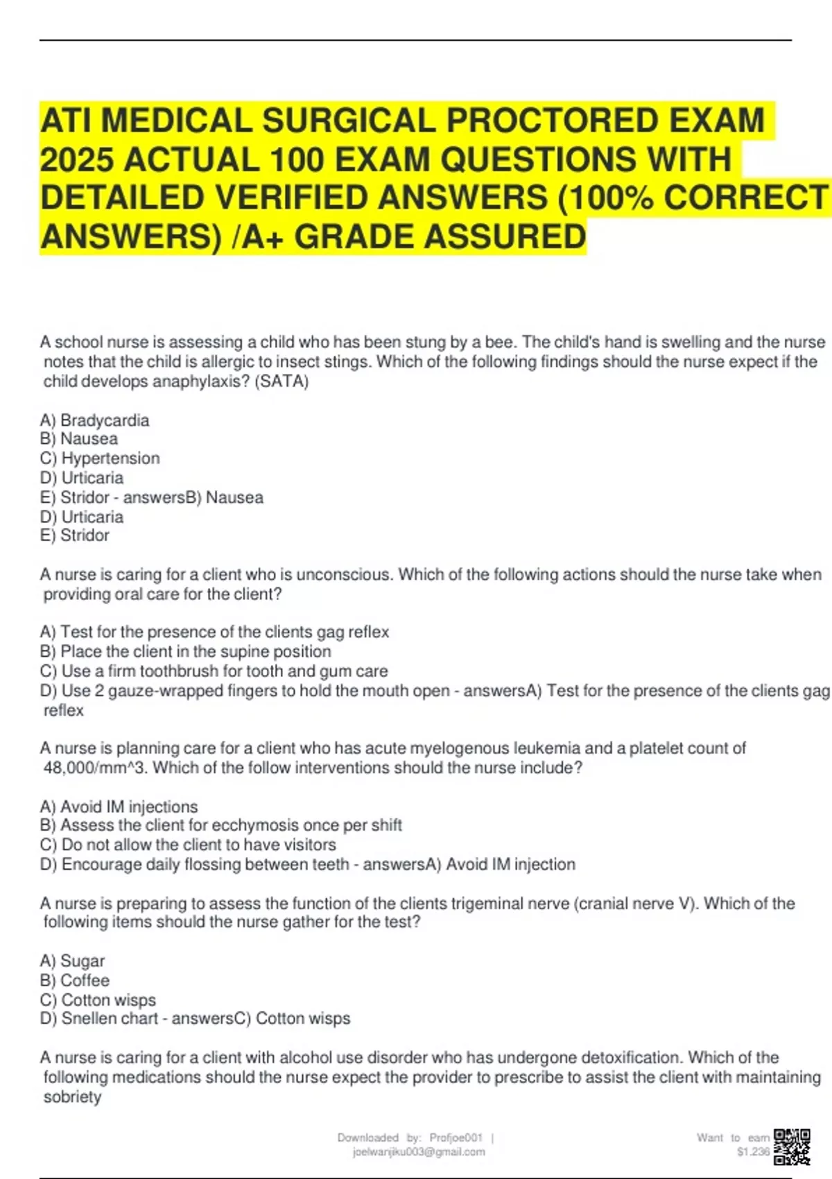 ATI MEDICAL SURGICAL PROCTORED EXAM 2025 ACTUAL 100 EXAM QUESTIONS WITH ...