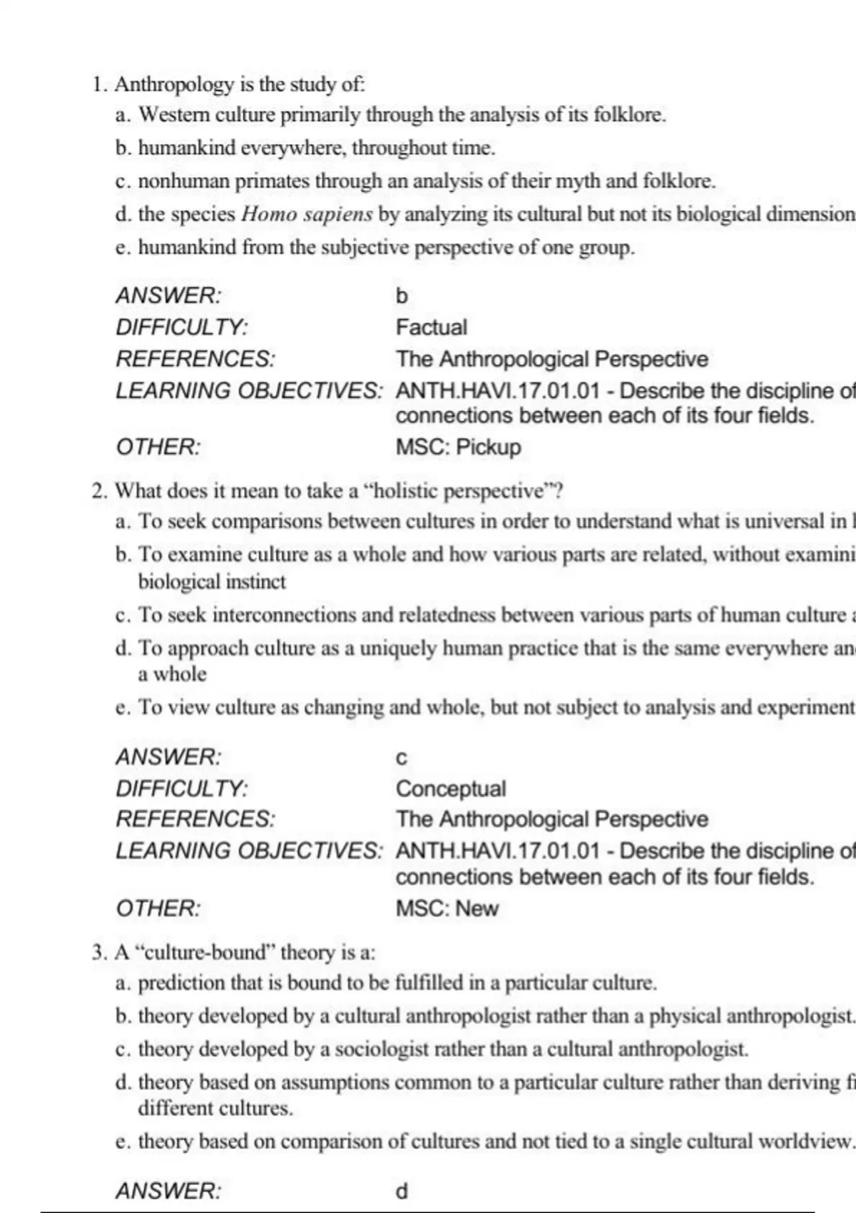 Test bank, quizzes: Anthropology The Human Challenge,Haviland,15e (2025 ...