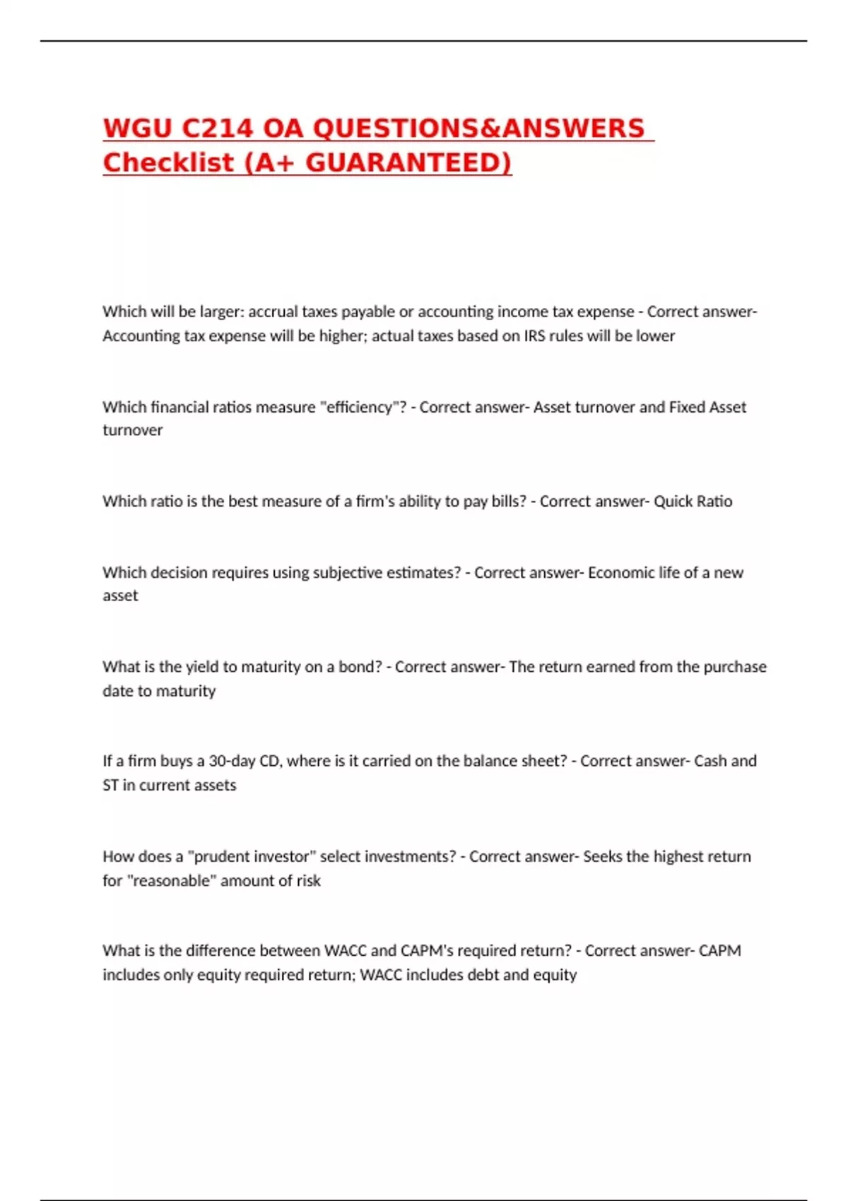 WGU C214 OA QUESTIONS&ANSWERS Checklist (A+ GUARANTEED) - C214 - Stuvia US