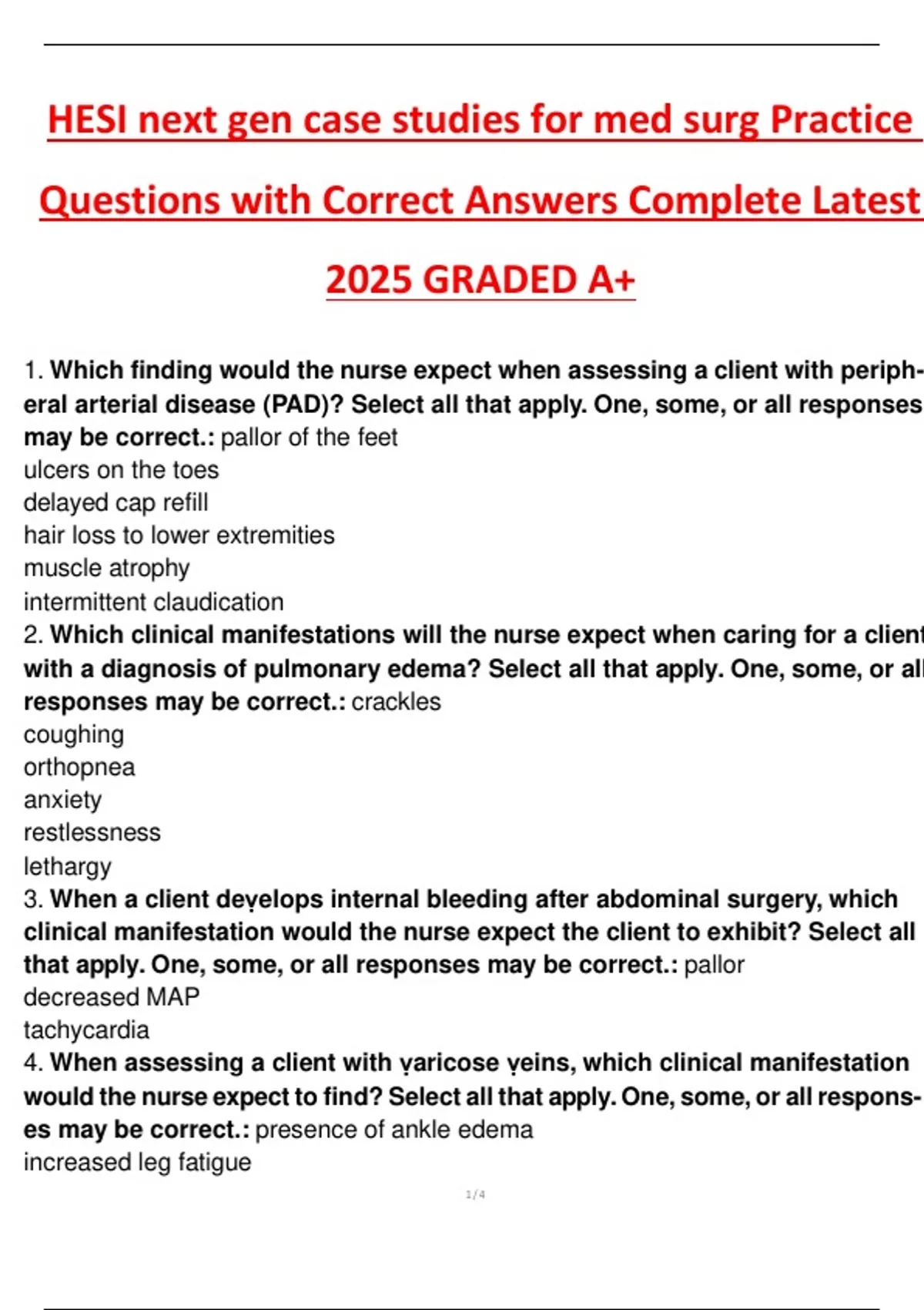 HESI next gen case studies for med surg Practice Questions with Correct ...