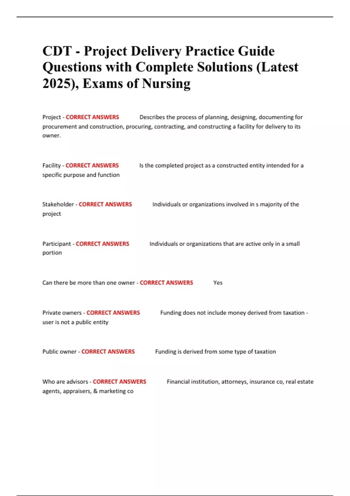 CDT - Project Delivery Practice Guide Questions with Complete Solutions ...