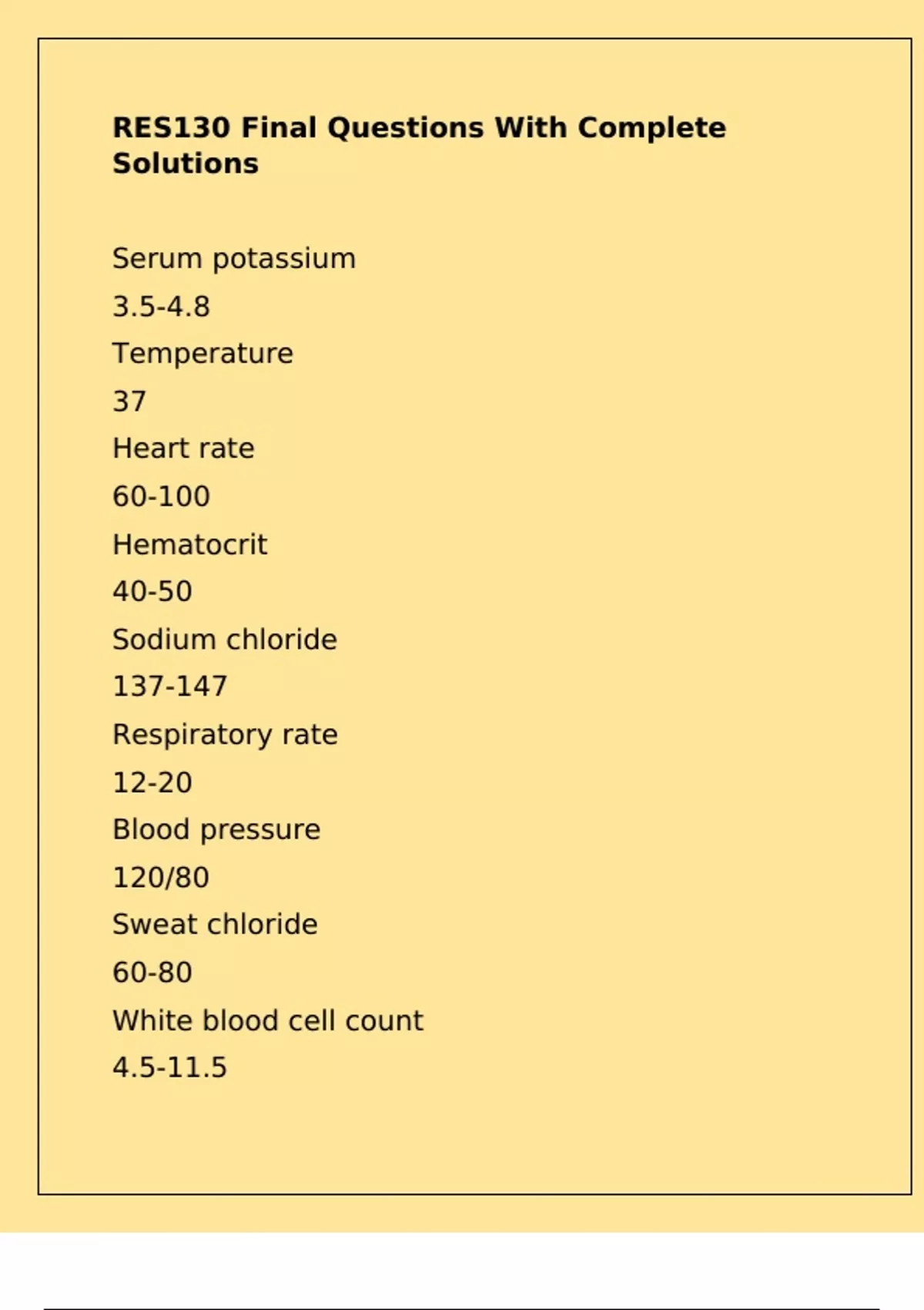 RES130 Final Questions With Complete Solutions - RES130 - Stuvia US
