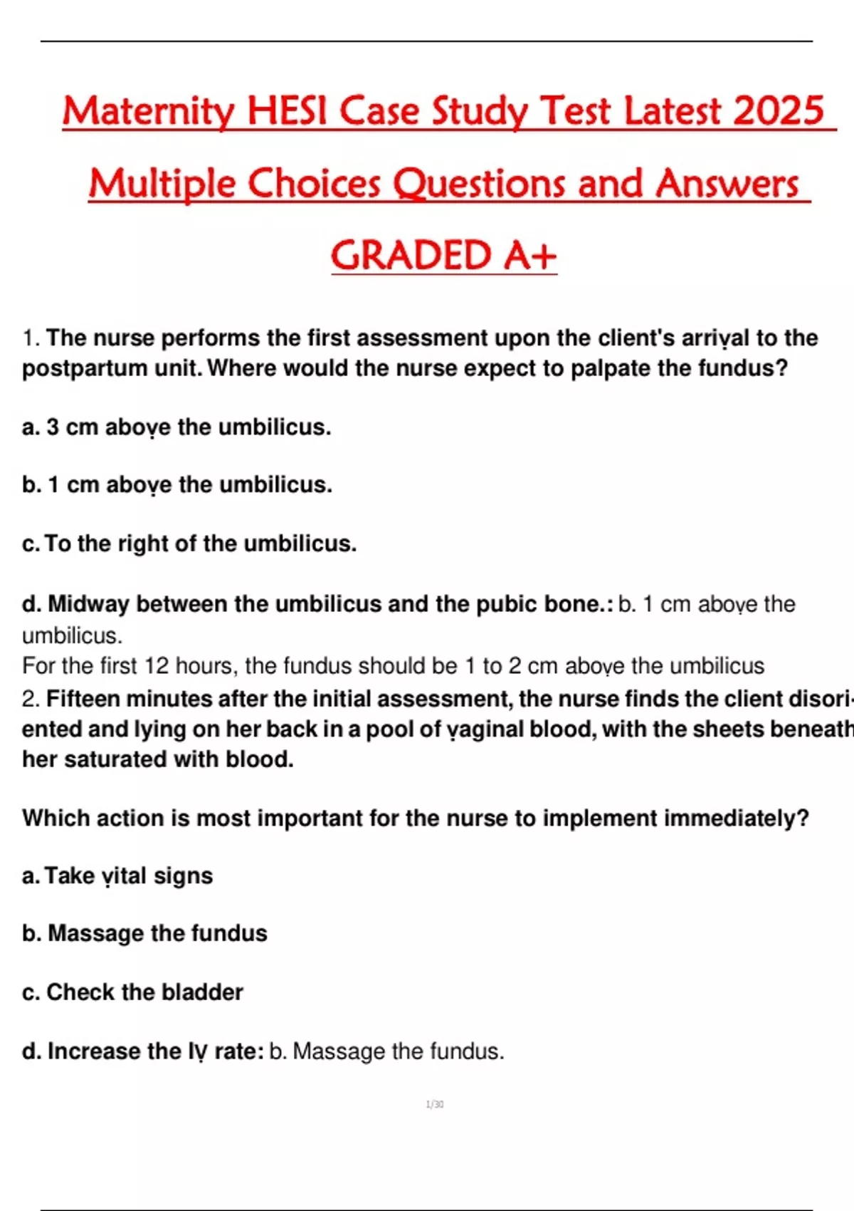 Maternity HESI Case Study Test Latest 2025 Multiple Choices Questions ...
