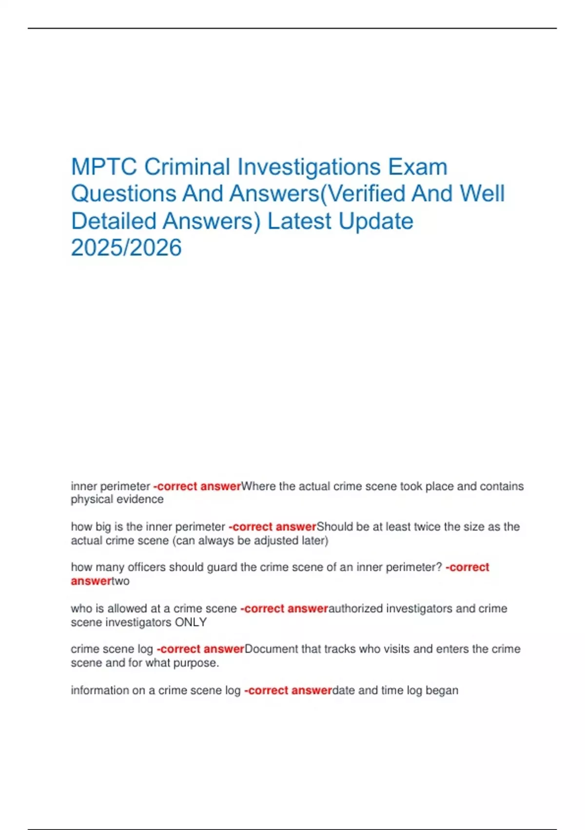 MPTC Criminal Investigations Exam Questions And Answers(Verified And ...