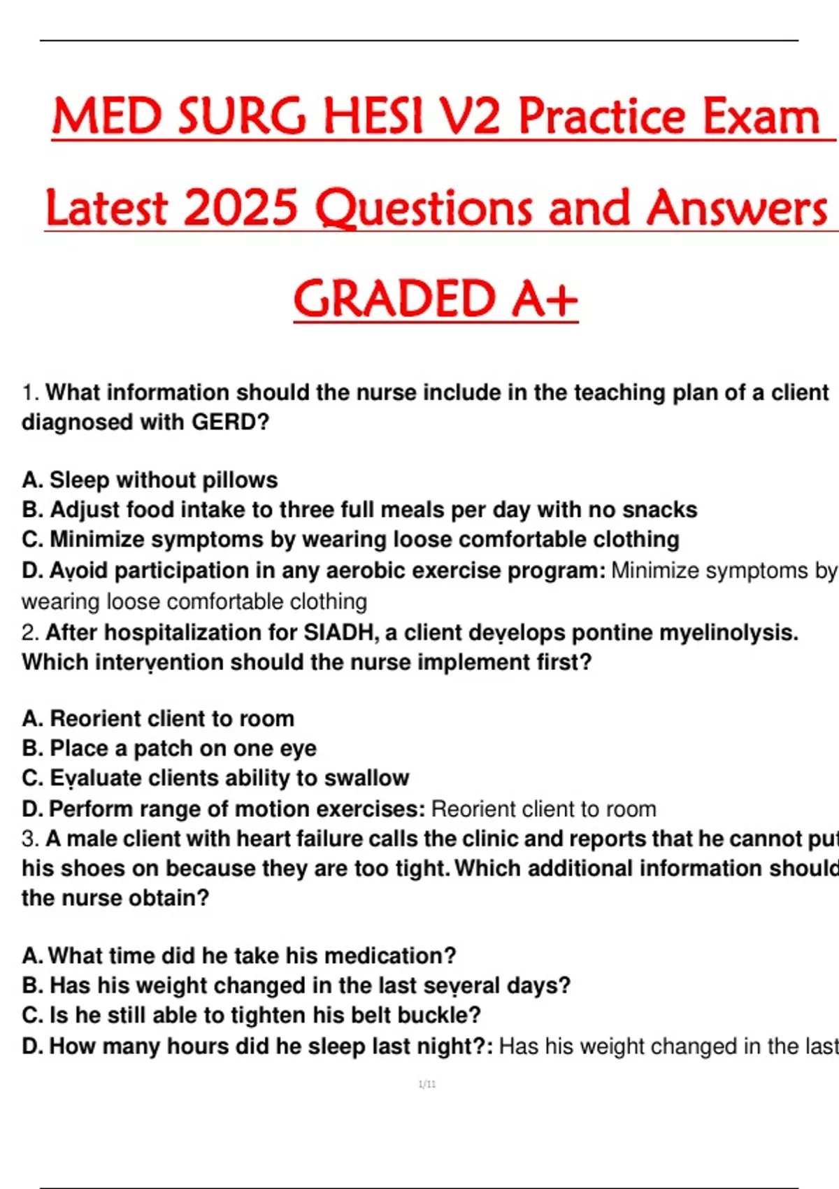 MED SURG HESI V2 Practice Exam Latest 2025 Questions and Answers GRADED ...