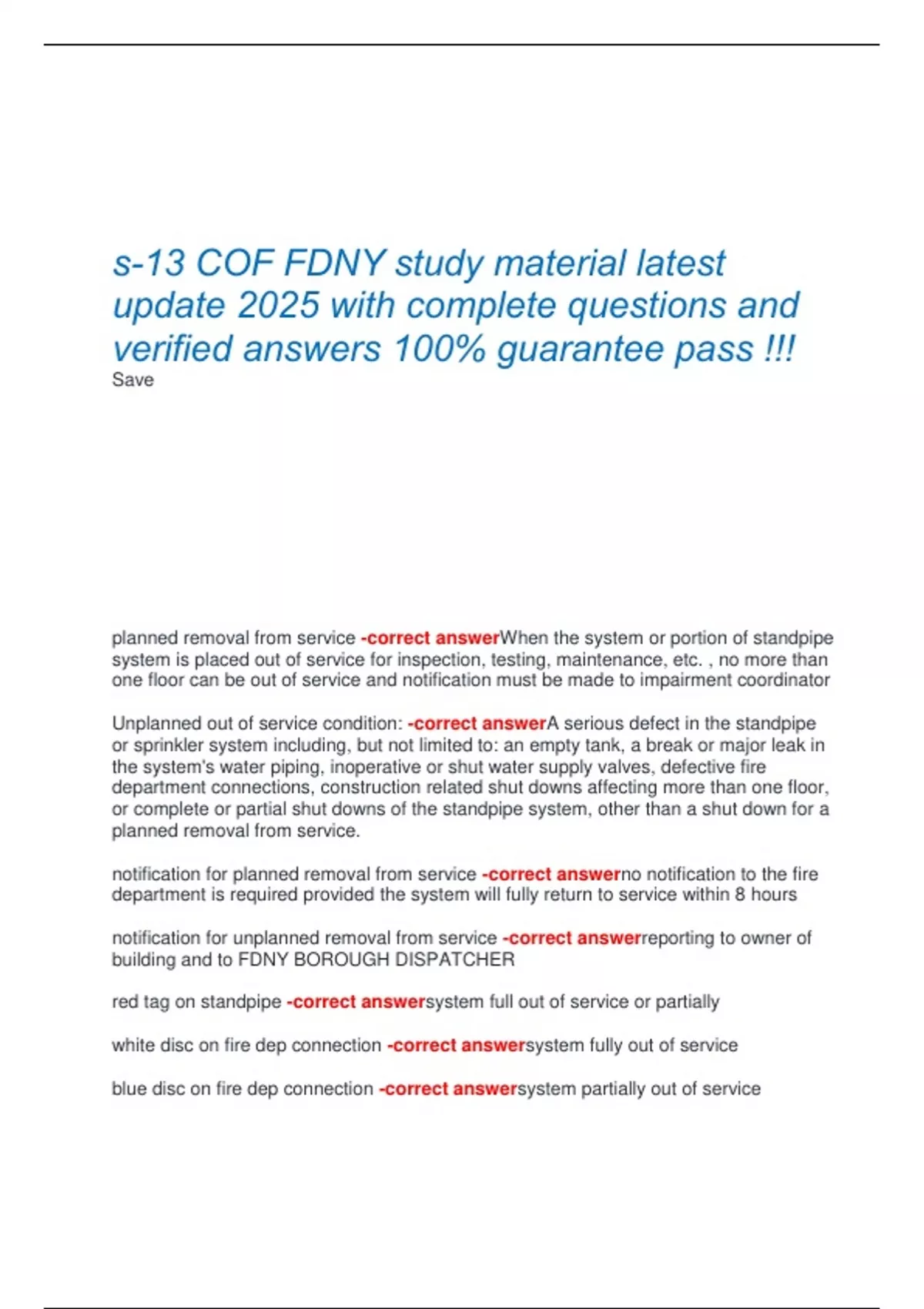 s-13 COF FDNY study material latest update 2025 with complete questions ...