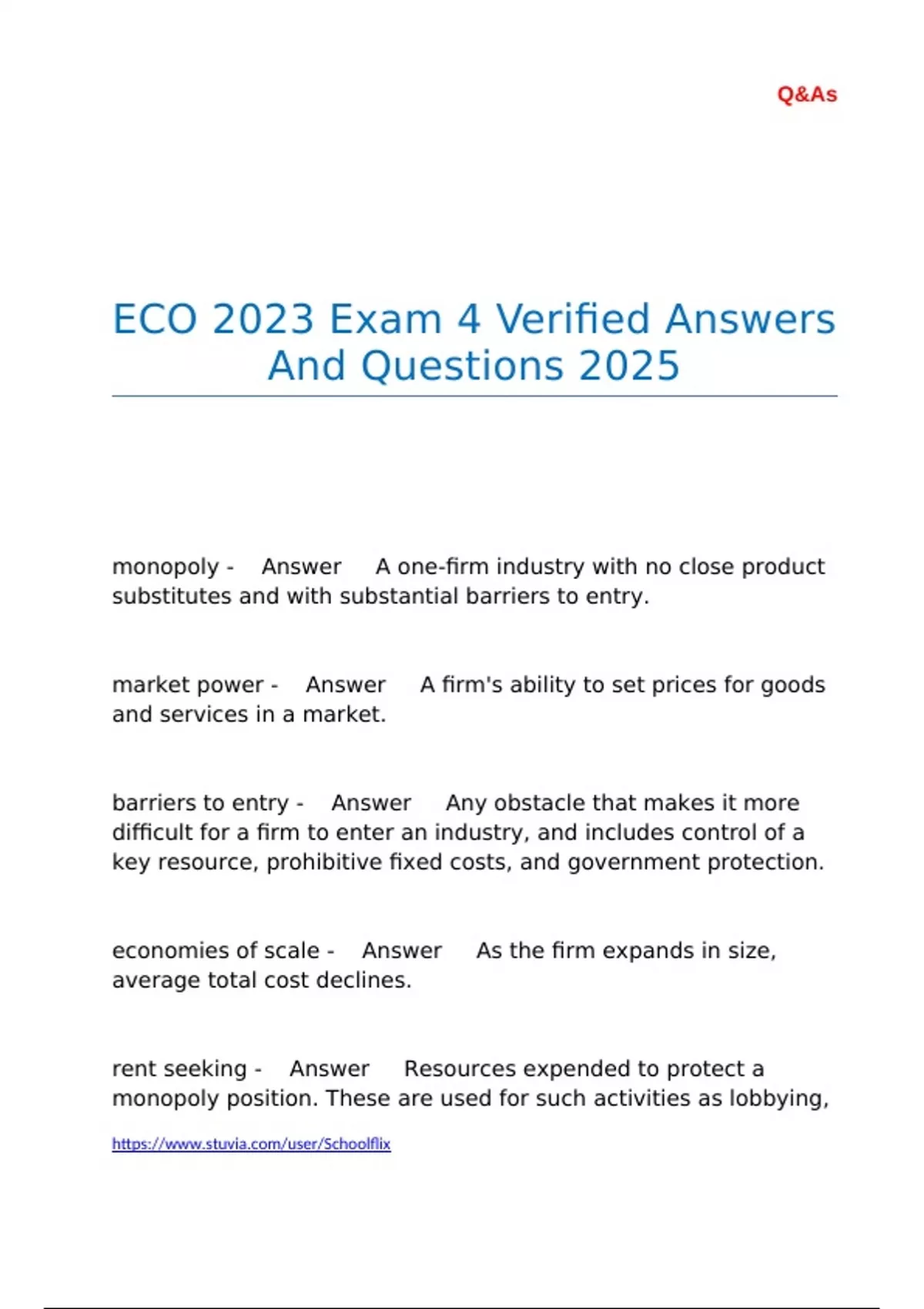 ECO 2023 Exam 4 Verified Answers And Questions 2025 - ECO 2023 - Stuvia US