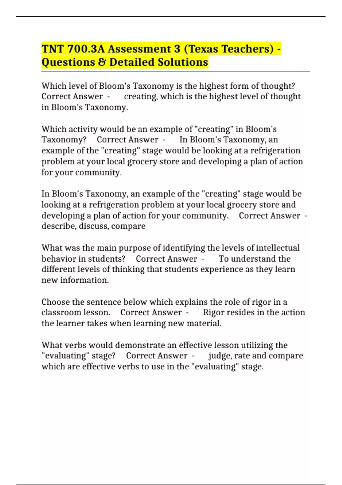 TNT 700.3A Assessment 3 (Texas Teachers) - Questions & Detailed ...