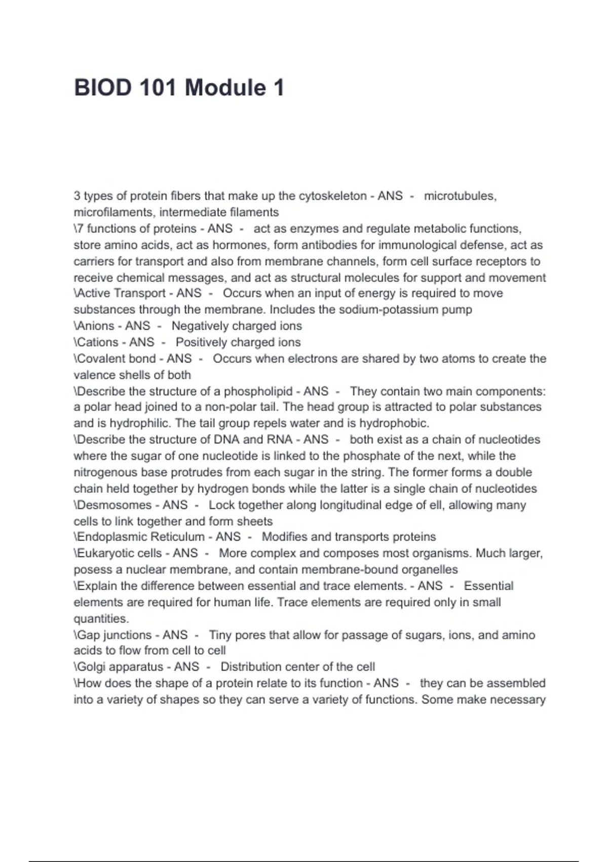 BIOD 101 Module 1 Questions & Answers 2025/2026 ( A+ GRADED 100% VERIFIED) - BIOD 101 Module 3 ...