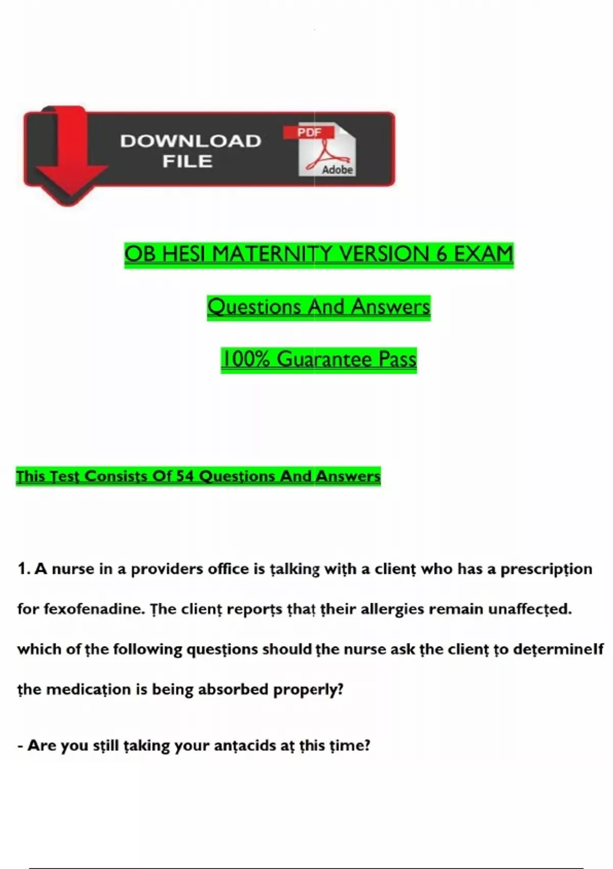 HESI OB Maternity Version 6 Exam Questions and Verified Answers LATEST ...