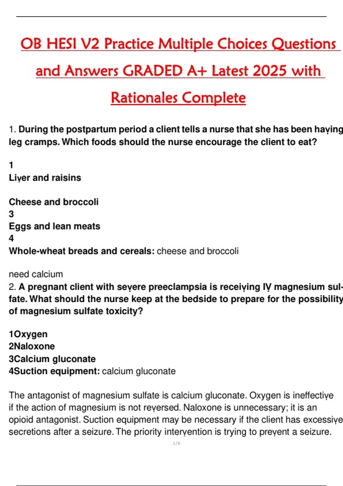 OB HESI V2 Practice Multiple Choices Questions and Answers GRADED A+ ...